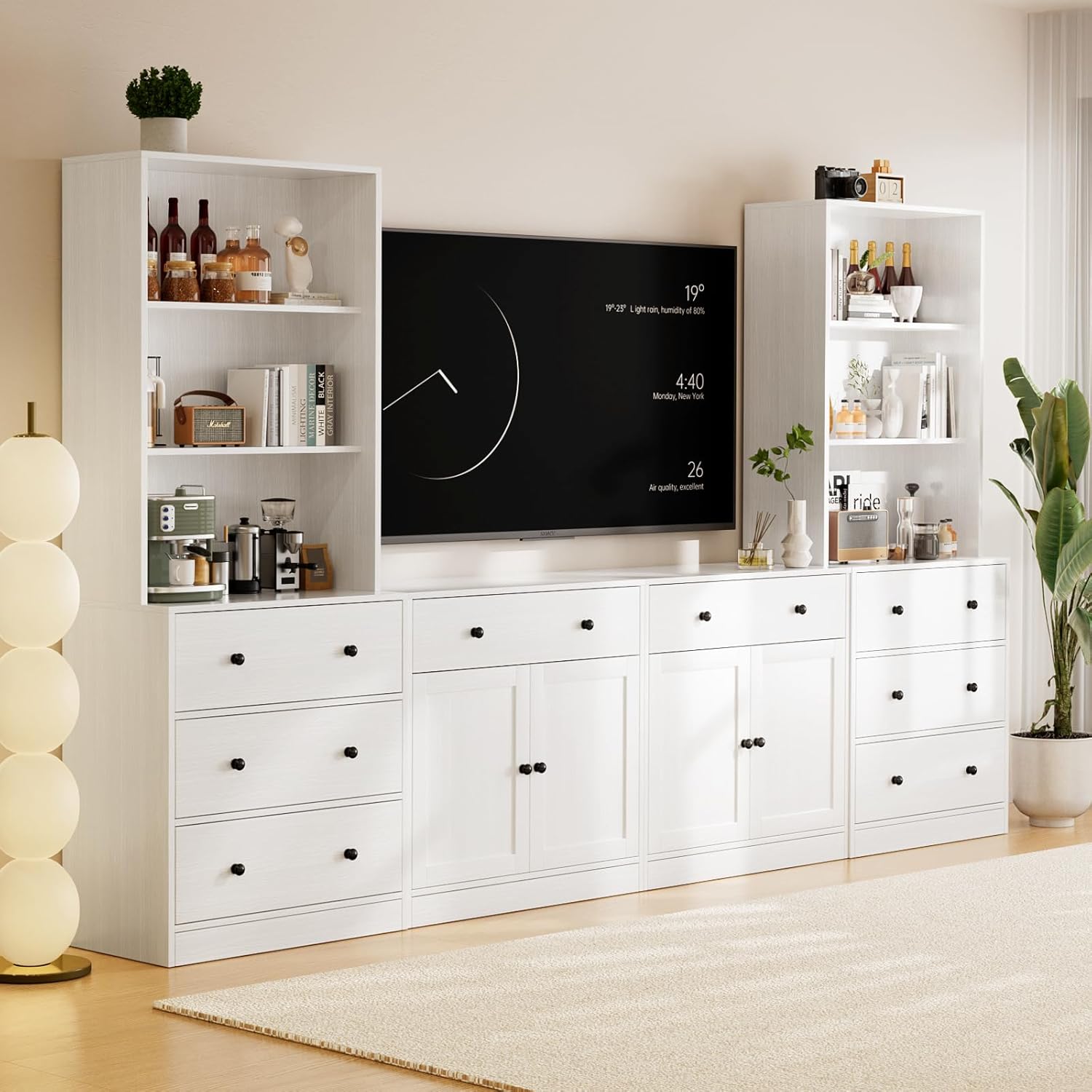 Amazon.com: TUSY 4-Piece Large TV Stand with Bookshelves for TVs up to ...