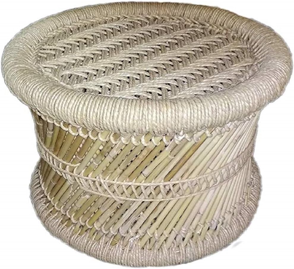 HeeMo Handmade Finest Bamboo Indoor/Garden Stool, Muddi (Natural Color ...