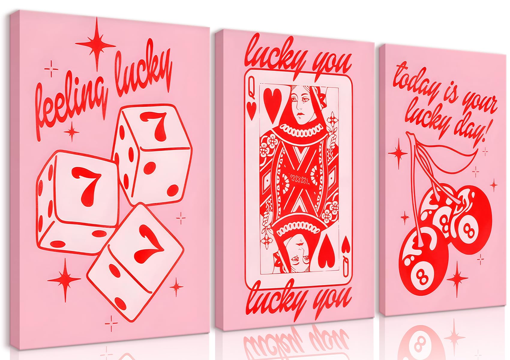 Amazon.com: 3Pcs Framed Pink Lucky You Canvas Wall Art Pink Dice wall ...