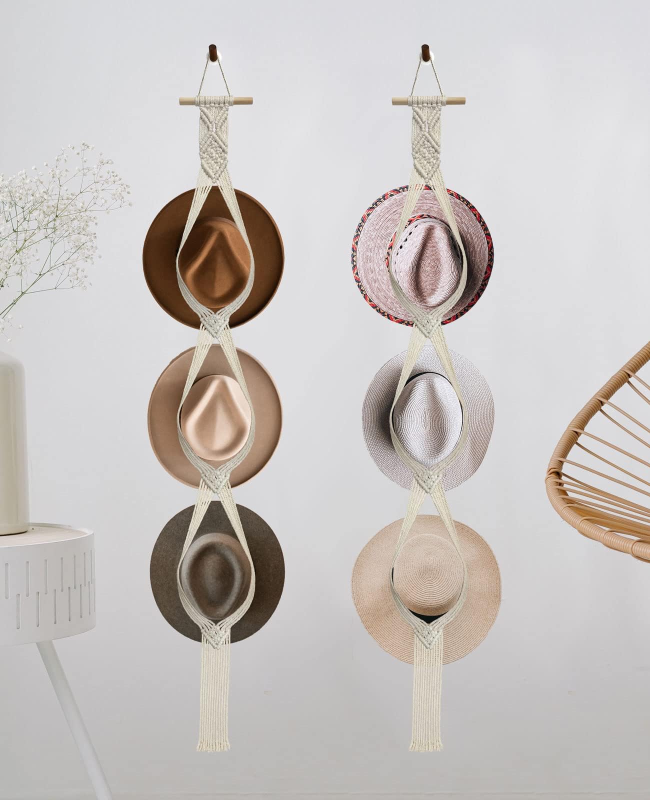 Amazon.com: Mayamila 2 Pieces Macrame Hat Racks Hat Organizer for Wall ...