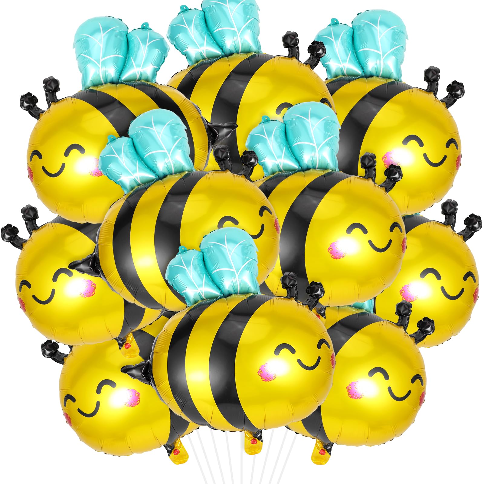 Amazon.com: Bee Balloons 10 Pack Smile Face Bee Foil Mylar Balloons for ...