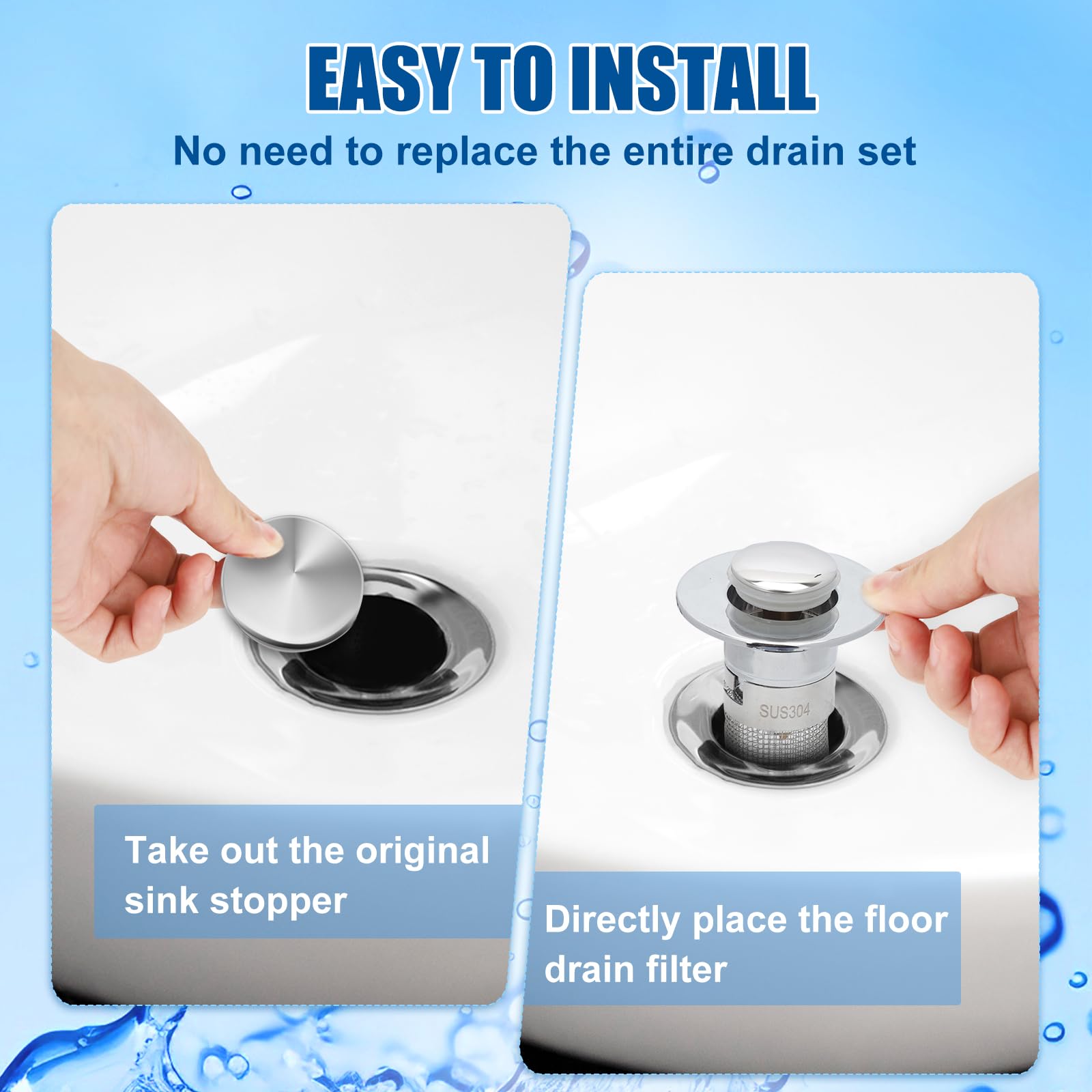 Stainless Steel Floor Drain Filter for 1.2-1.45 Inch Diameter Sink, Pop ...