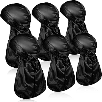 Tarpop 6 Pcs Black Silky Durag with Long Tail Silk Doo Rags for Men ...