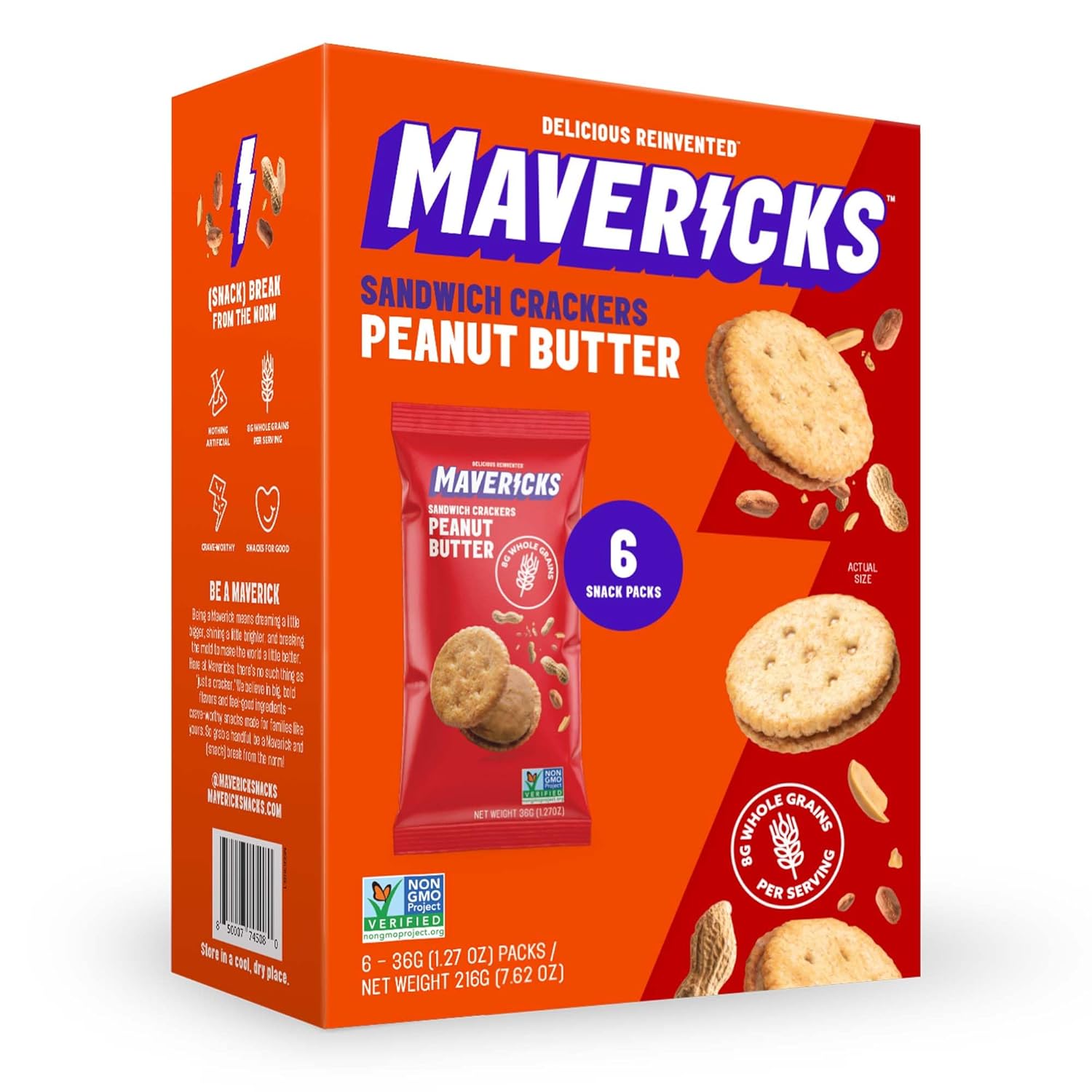 Amazon.com: Mavericks Peanut Butter Sandwich Cracker 6 Count, 1.27 OZ