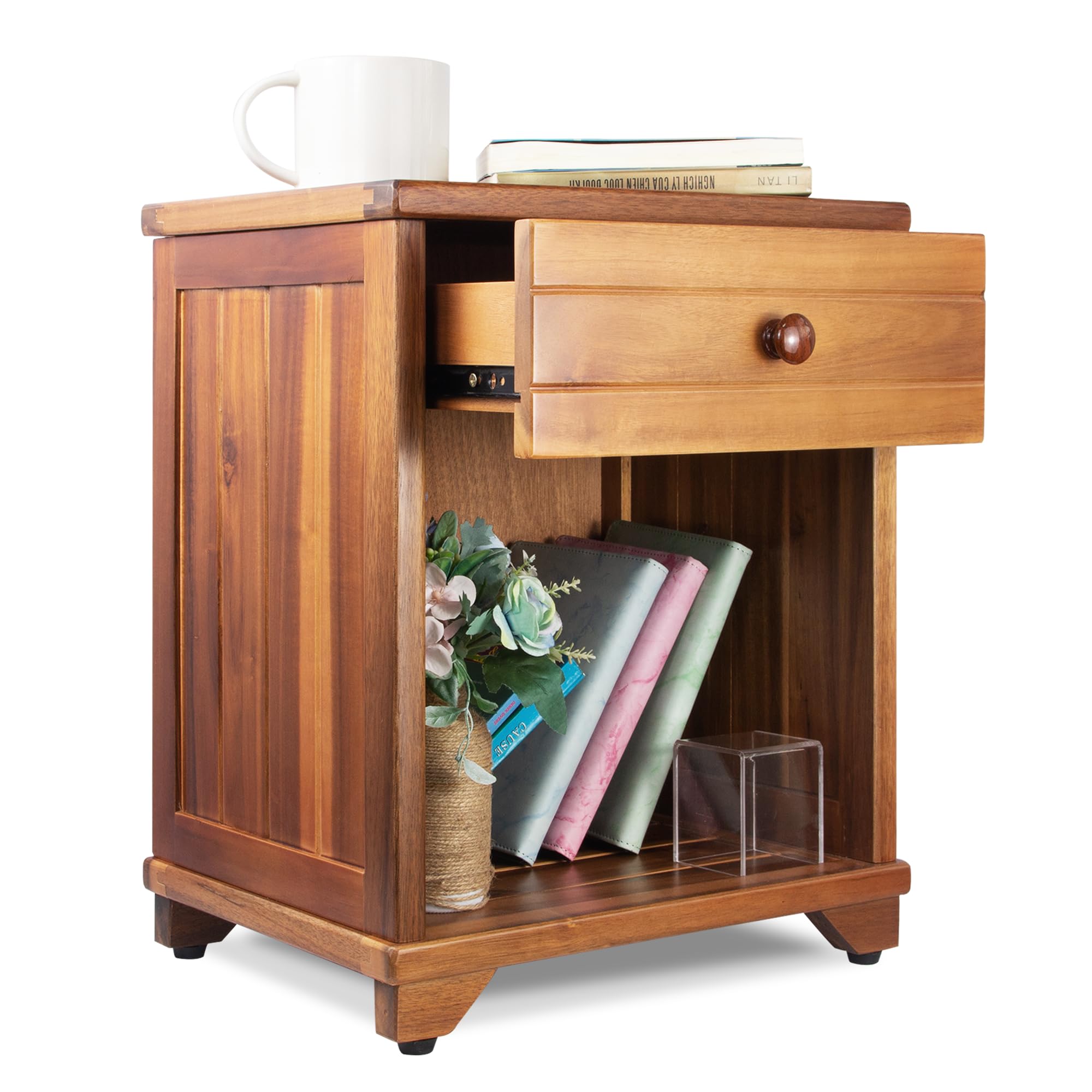 Amazon.com: ENKEZI Small Solid Acacia Wood Night Stand, 20 in Height ...