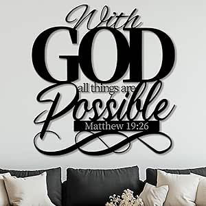 Amazon.com: Flewfar Metal Bible Verses Wall Art, Matthew 19:26 ...