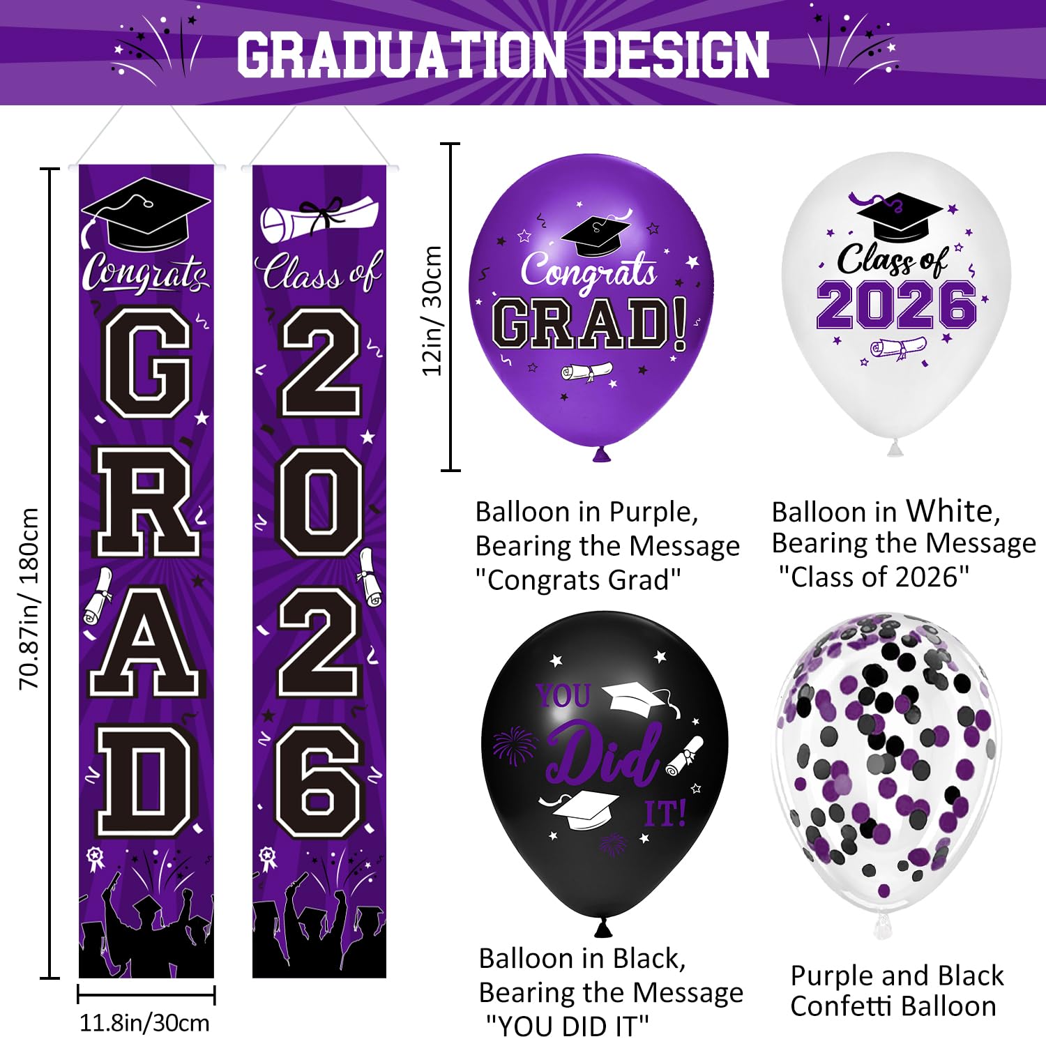Snapklik.com : Graduation Decorations Class Of 2026 Set - Purple Themed ...