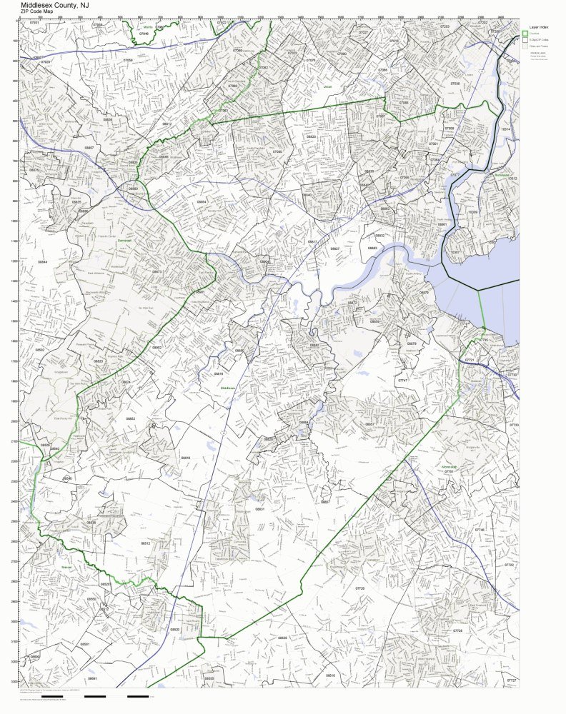 Amazon.com : Middlesex County, New Jersey NJ ZIP Code Map Not Laminated : Prints : Office Products