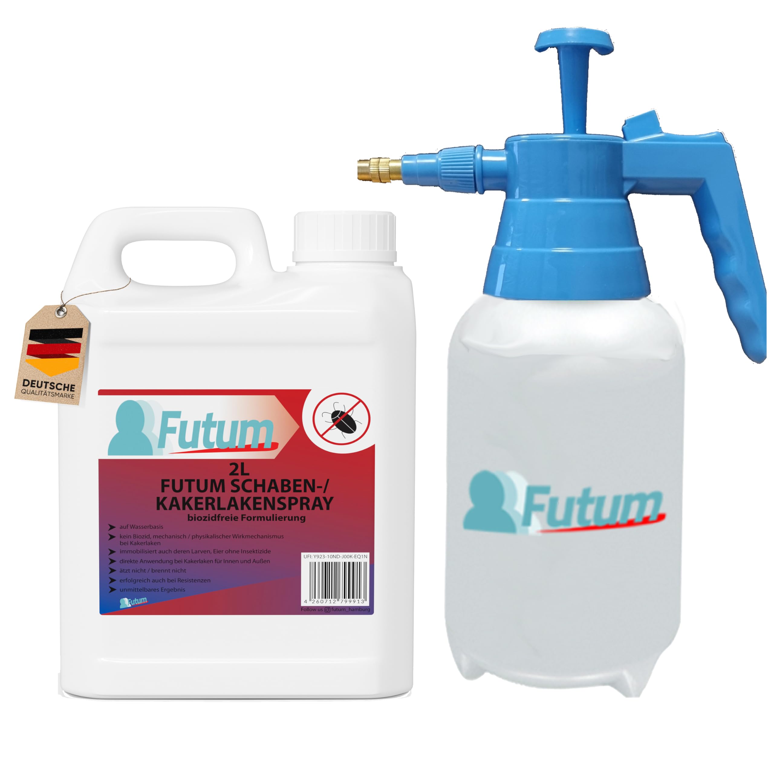 Futum Schaben Spray 2 Liter + Drucksprüher Kakerlaken bekämpfen auf ...