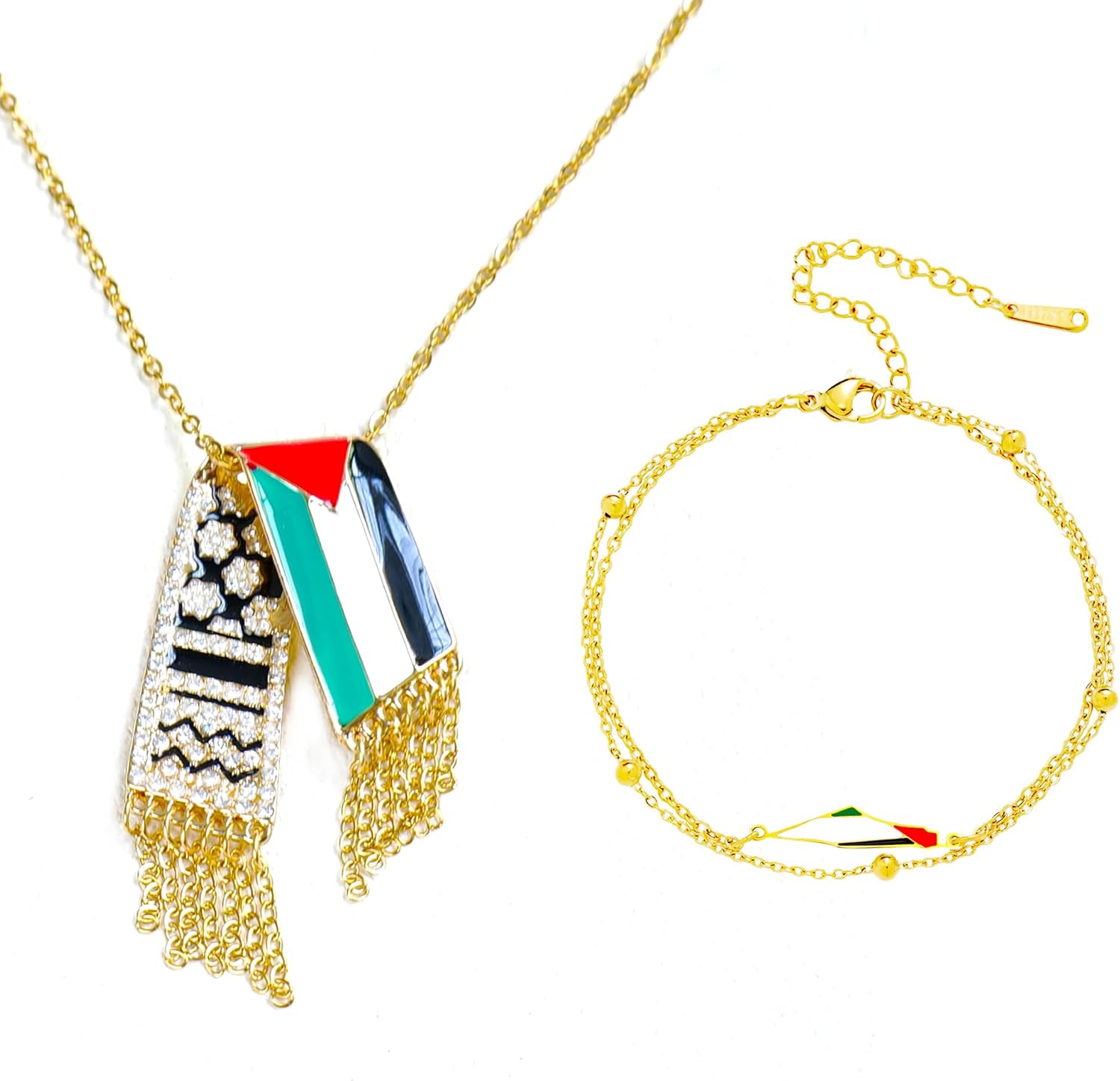 Palestine Flag Necklace & Bracelet for Women Men Exquisite Keffiyeh ...