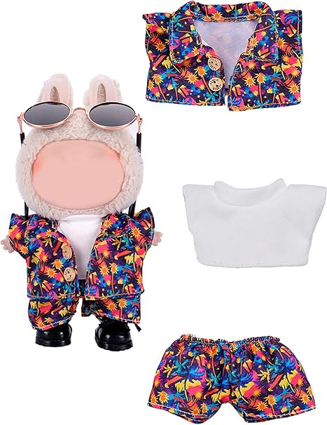 Amazon.com: Summer Vacation Beach Clothes for 15cm-17cm Labubu Boys ...