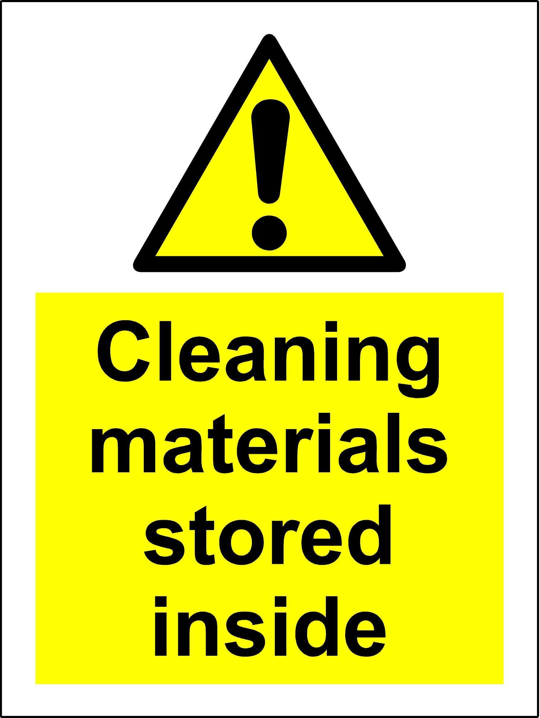 Warning Cleaning materials stored inside safety sign - Self adhesive ...