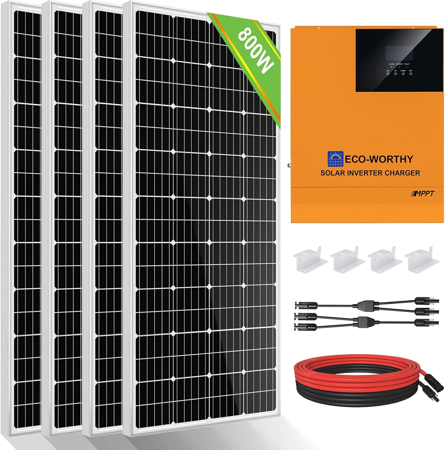 ECO-WORTHY 3.2KWH Solar Panel System Off Grid for Home Shed: 4pcs 195W ...