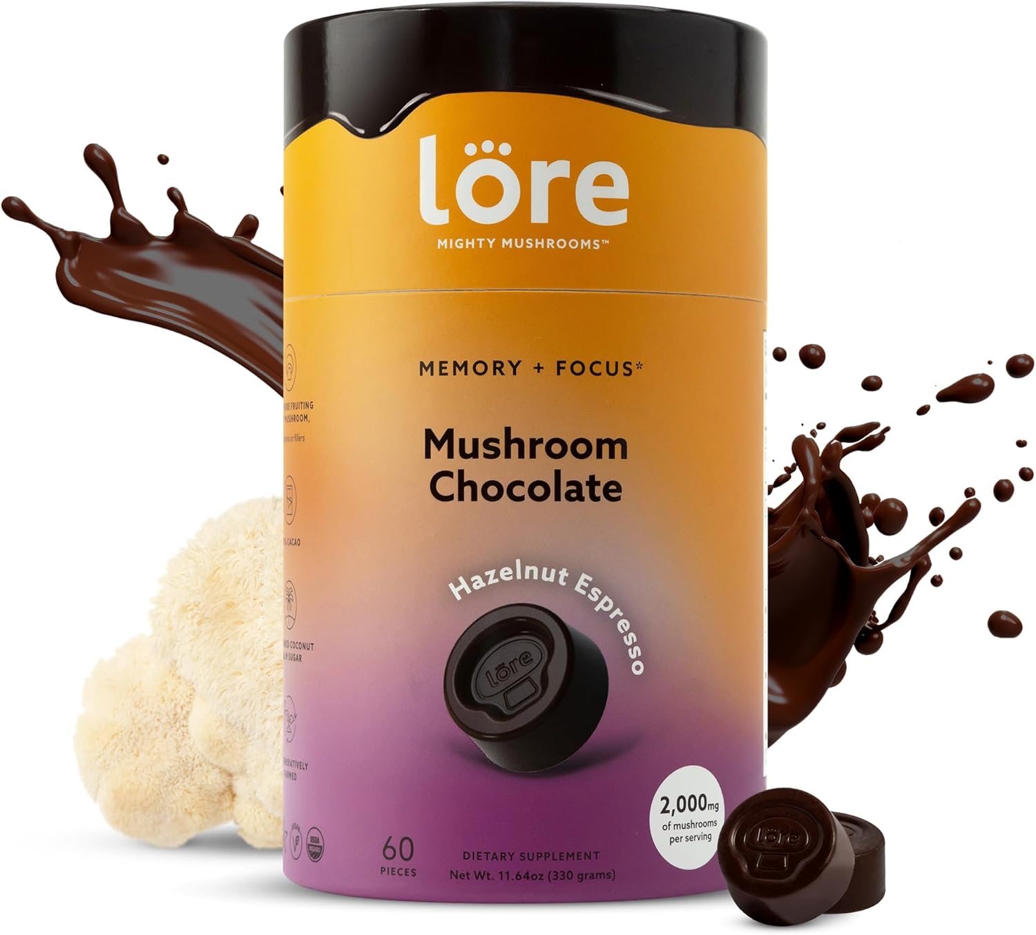 Amazon.com: Lore Mighty Mushrooms Hazelnut Espresso Mushroom Chocolate ...