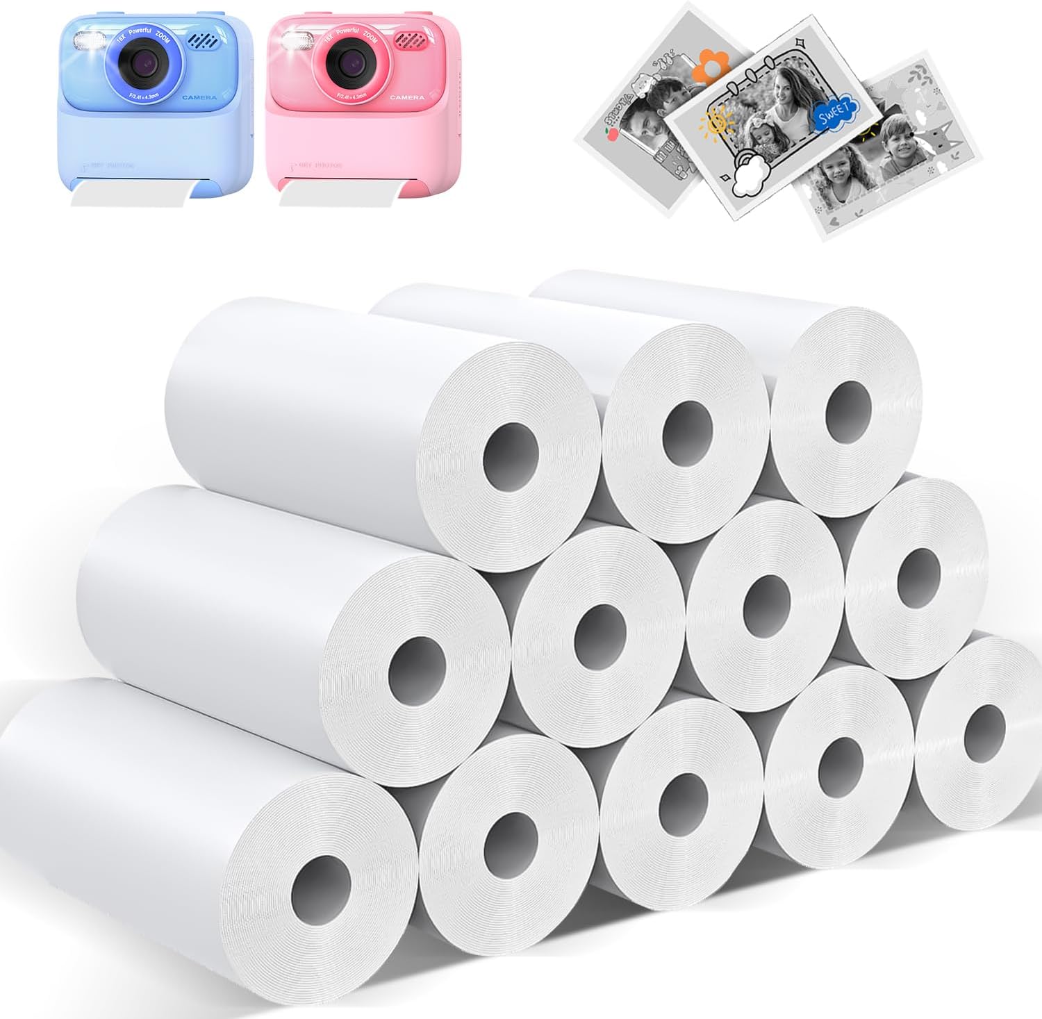 10 Rolls Kids Instant Camera Print Refill Paper- Photo Printer Thermal ...
