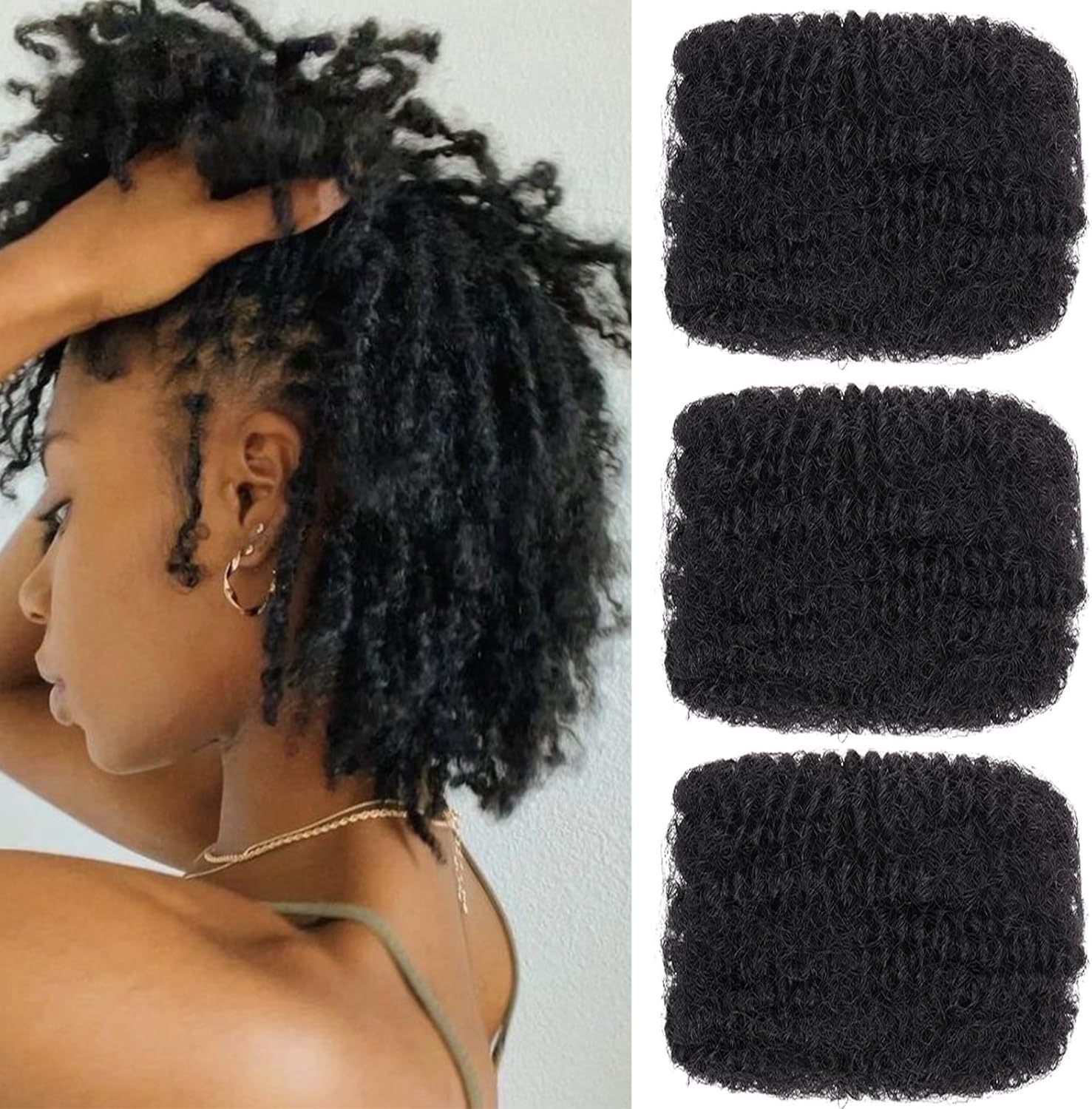 Mscat 8 Inch 3 Bundles Afro Kinky Curly Braiding Bulk Women Hair For ...