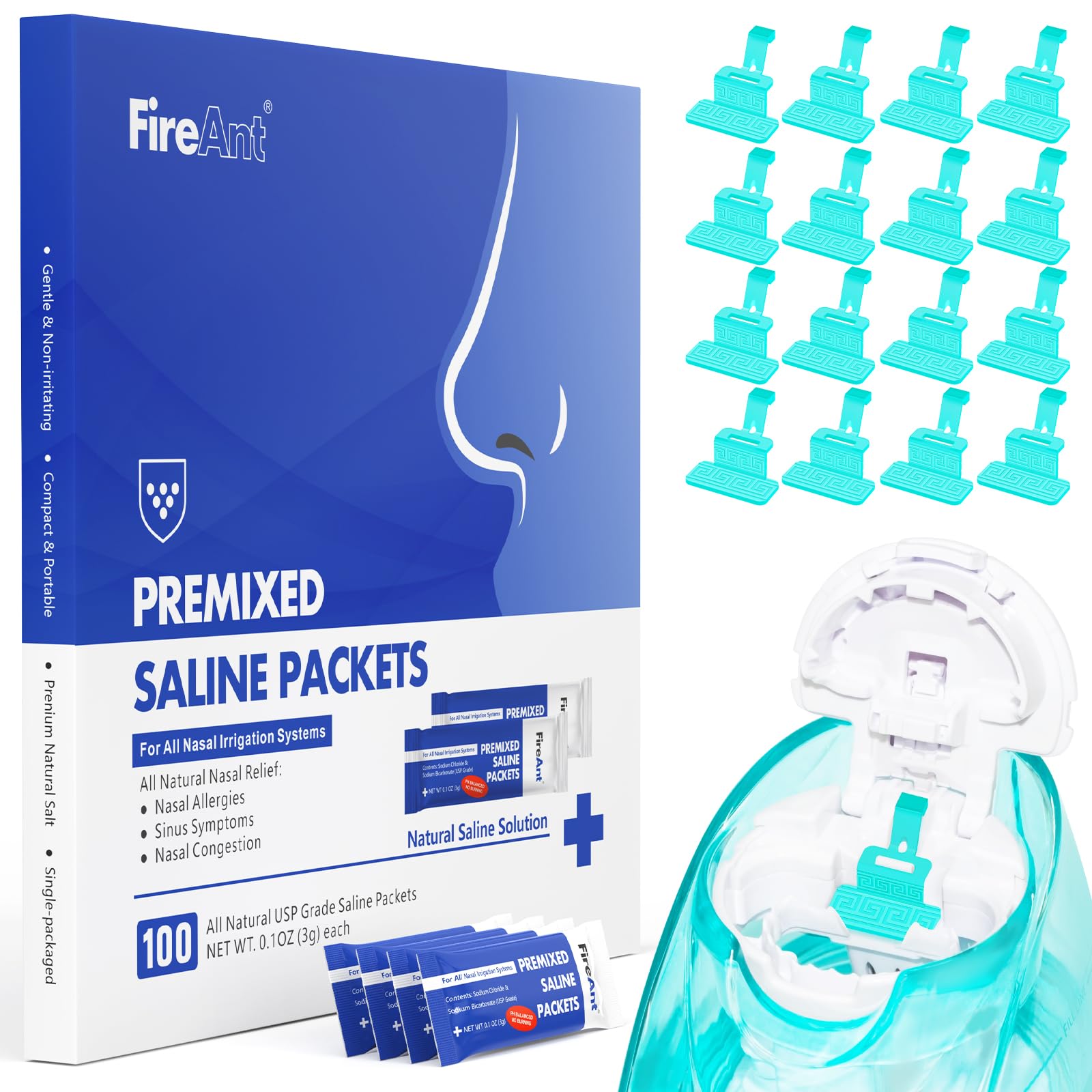 Snapklik.com : FireAnt 16 Pack Silicone Saline Pods Refills And 100 ...