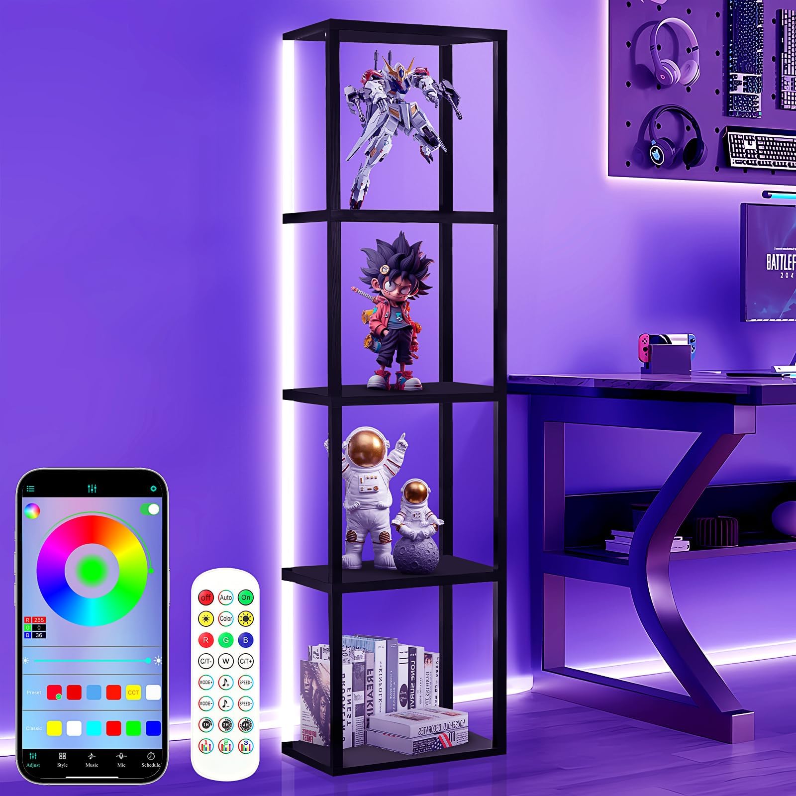 Amazon.com: VIWODS Tall Bookshelf with Lights, 5-Tier Display Shelf for ...