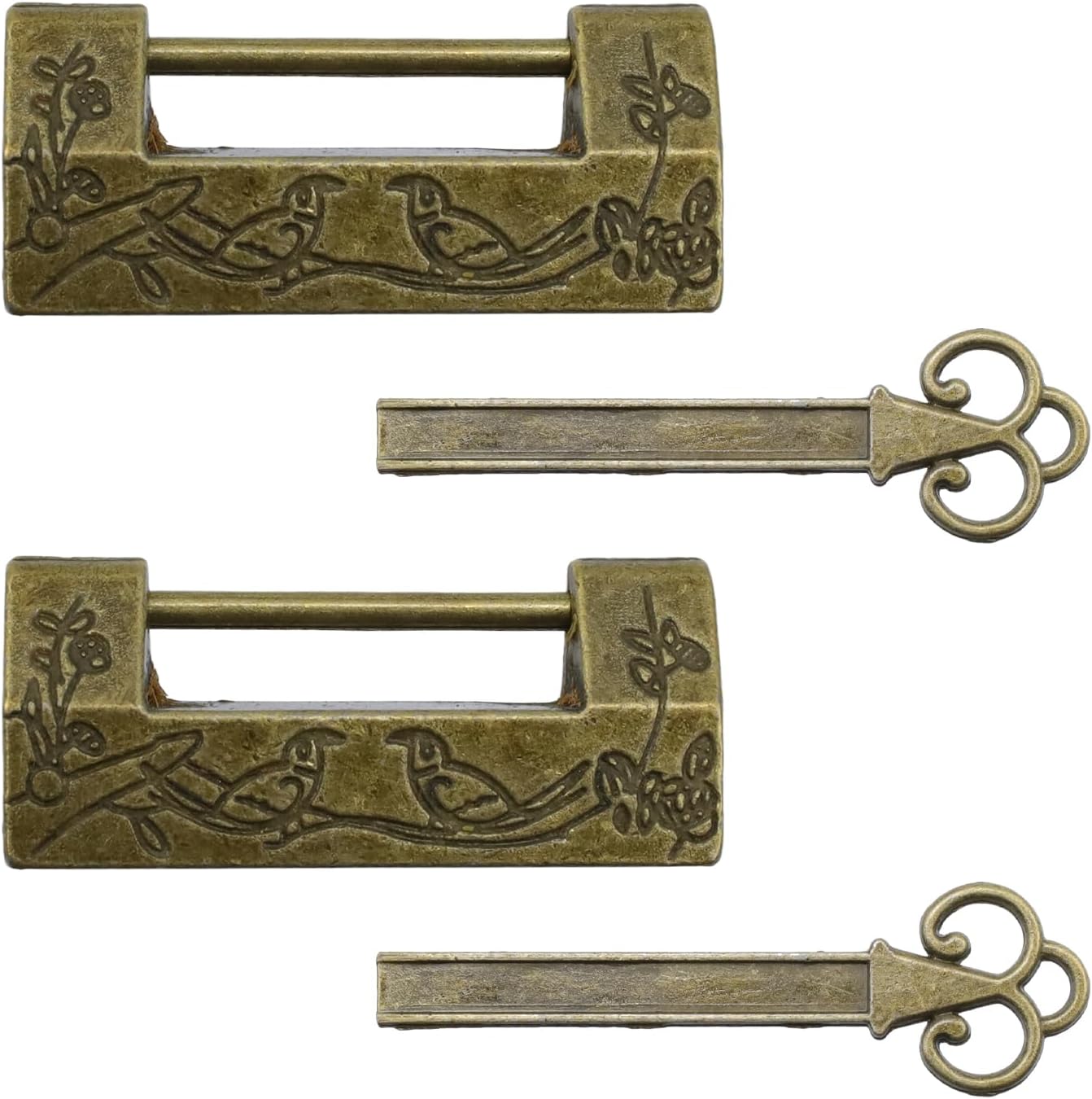 Pastlla 2 PCS Antique Chinese Lock Flower Bird Padlock Carved Vintage ...