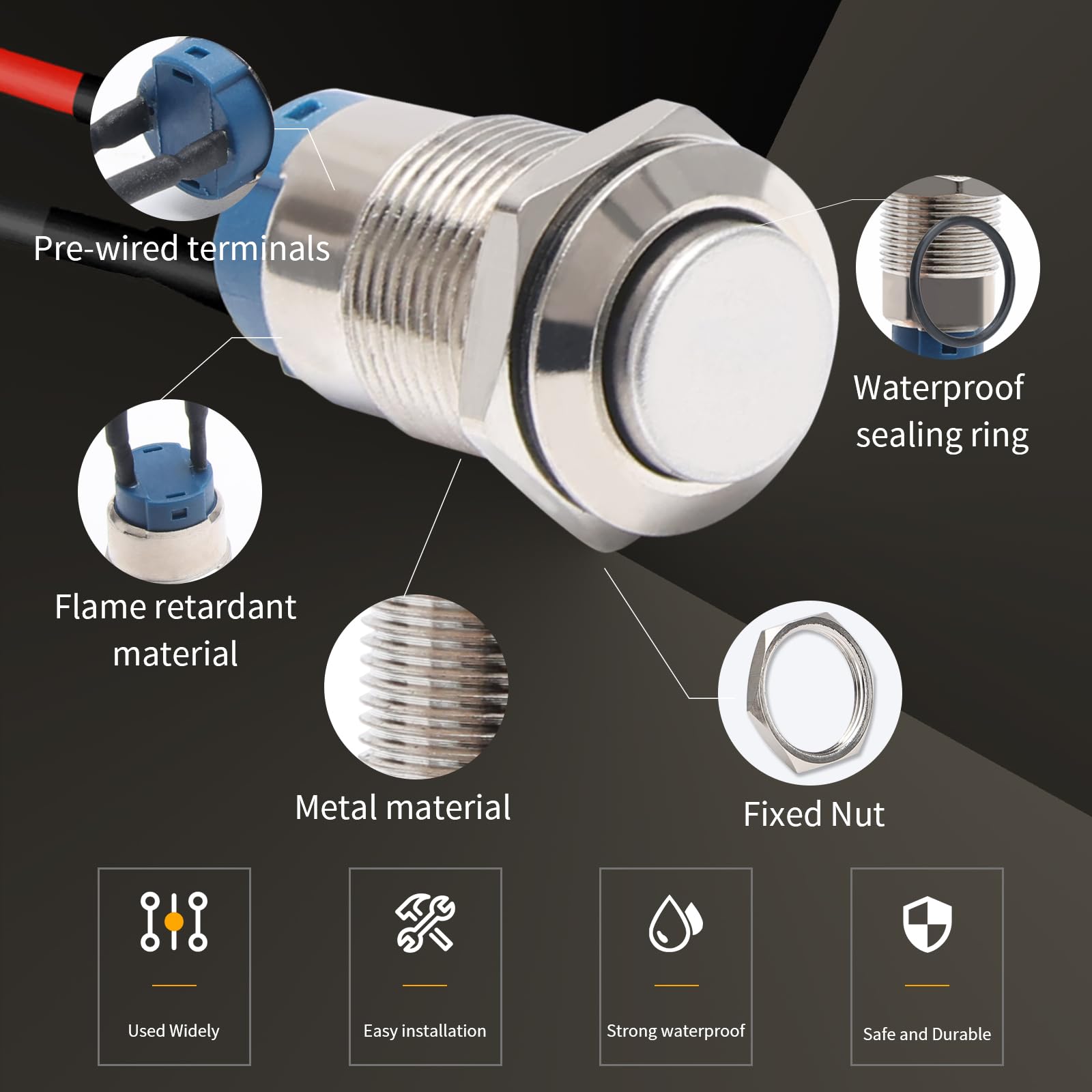 Snapklik.com : STARELO 5pcs 12mm Latching Push Button Switch Silver Shell