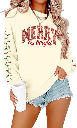 Amazon.com: DUTUT Christmas Sweatshirts Women: Sequin Merry Christmas ...