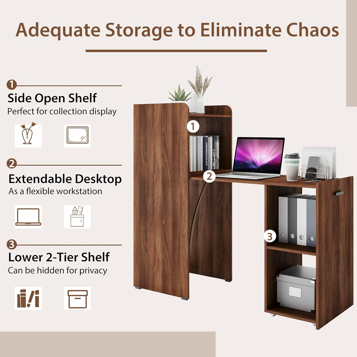 Tangkula Extendable Computer Desk for Small Space, Reversible Home ...