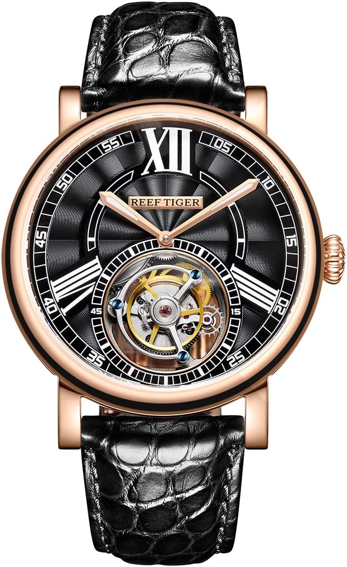 Amazon.com: REEF TIGER Luxury Watches for Men Rose Gold Tourbillon ...