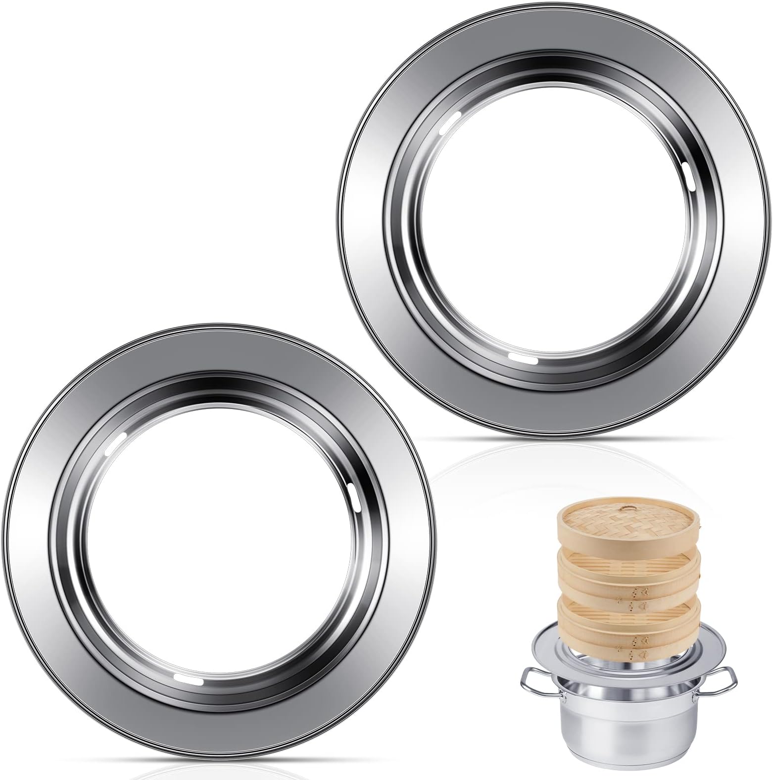 Amazon.com: 2 Pcs Bamboo Steamers Ring 8 Inch Stainless Steamer Adapter ...
