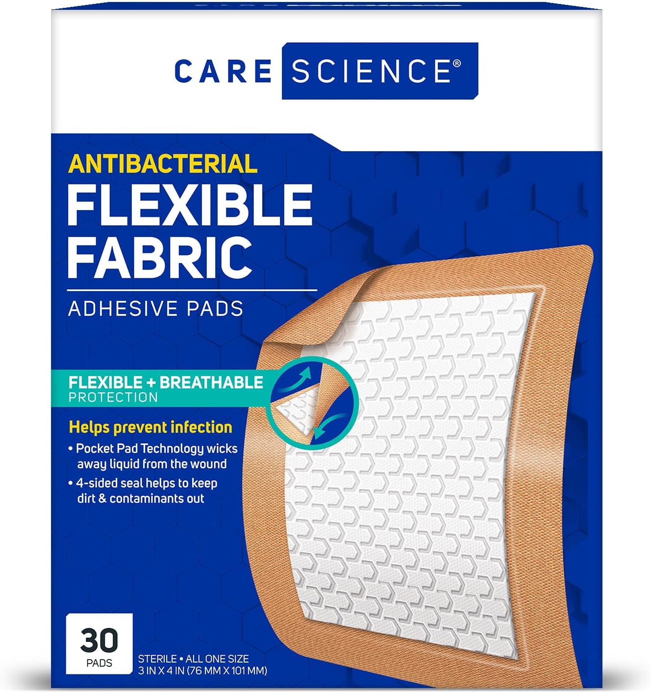Amazon.com: Care Science Fabric Adhesive Pad Bandages, 3x4 inches Extra ...