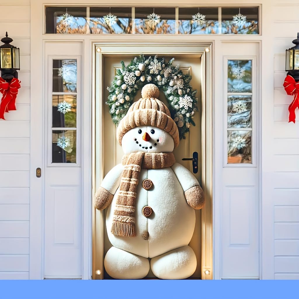 Amazon.com: Tomhong Christmas Door Cover Cute Snowman Plush Design ...