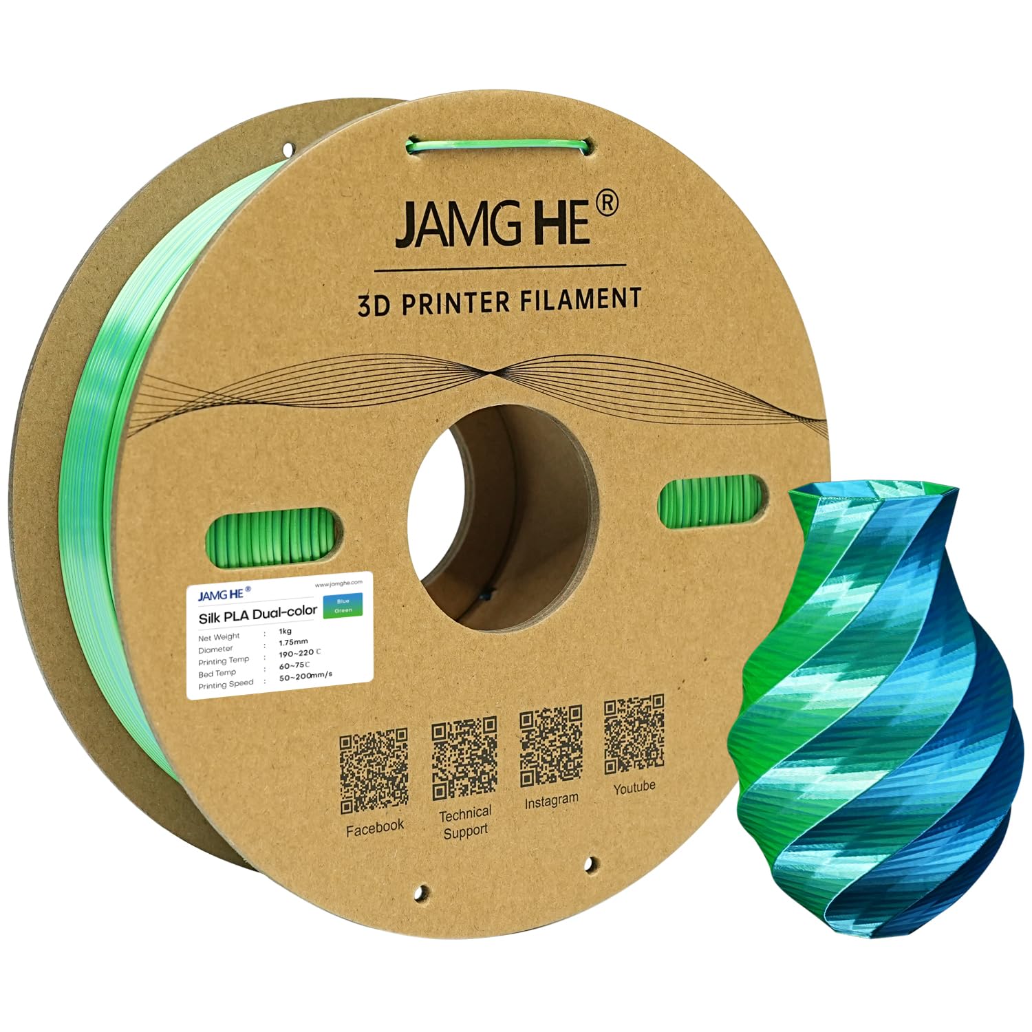 Silk PLA Filament 1.75mm Jamg He Multi-Color, 3D Printer Filament ...