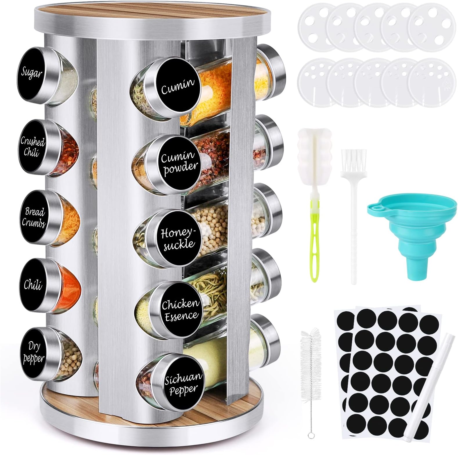 Amazon.com: DOUBLE 2 C Revolving Spice Rack with 20 Jars, Rotating ...