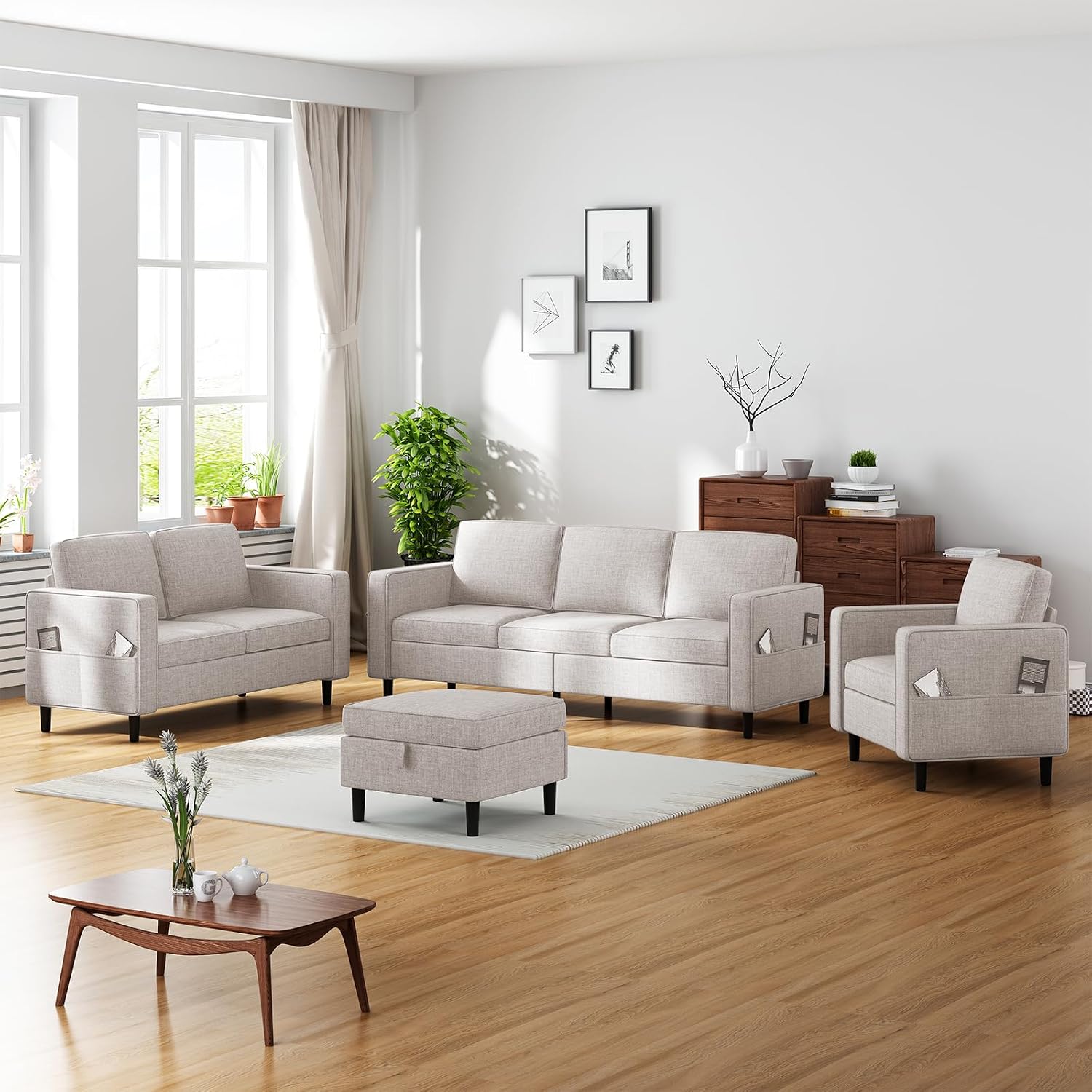 Amazon.com: CECER 4 Piece Living Room Sectional Sofa Set with Ottoman ...