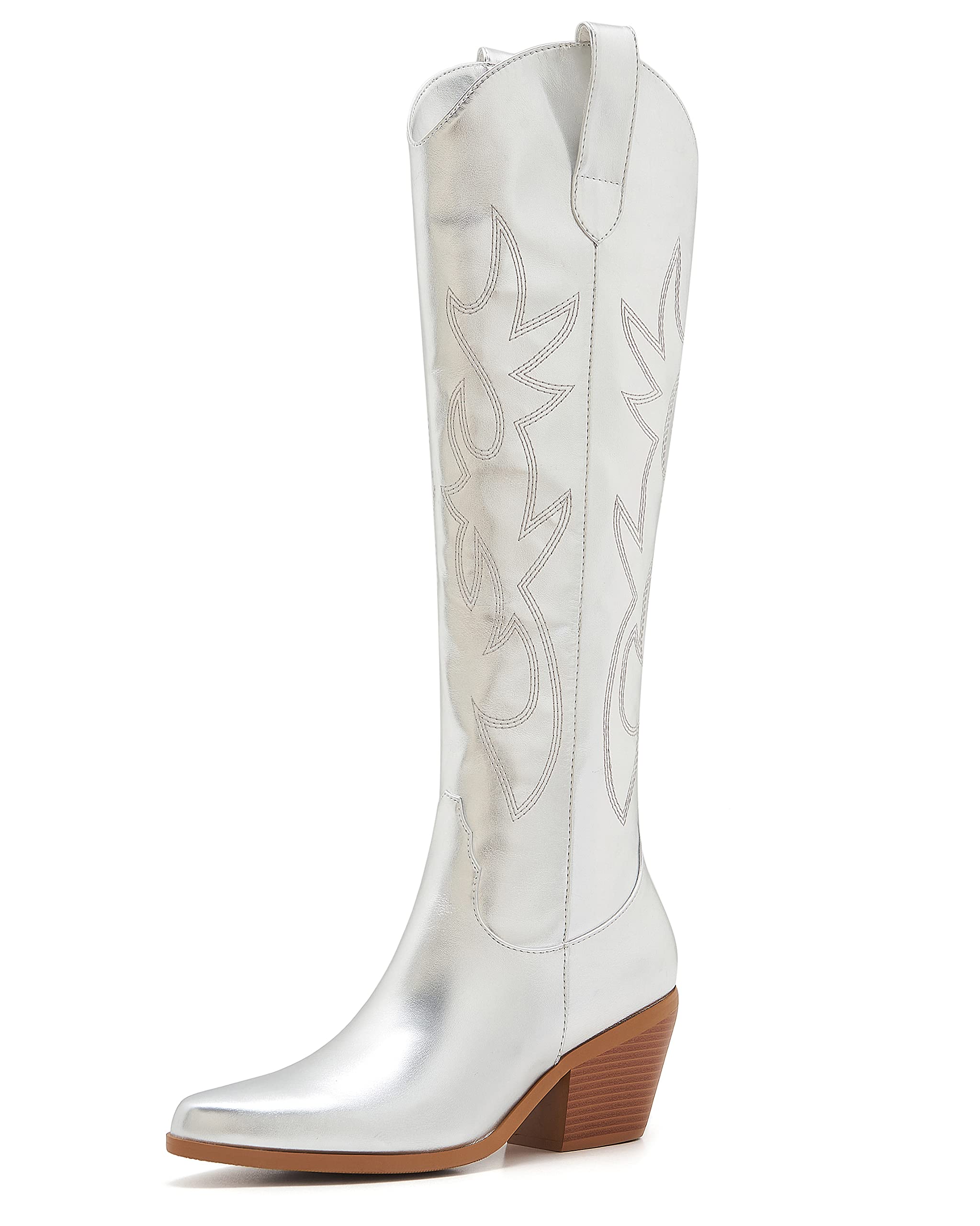 Snapklik.com : Silver Cowboy Boots For Women -Wide Calf Knee High ...