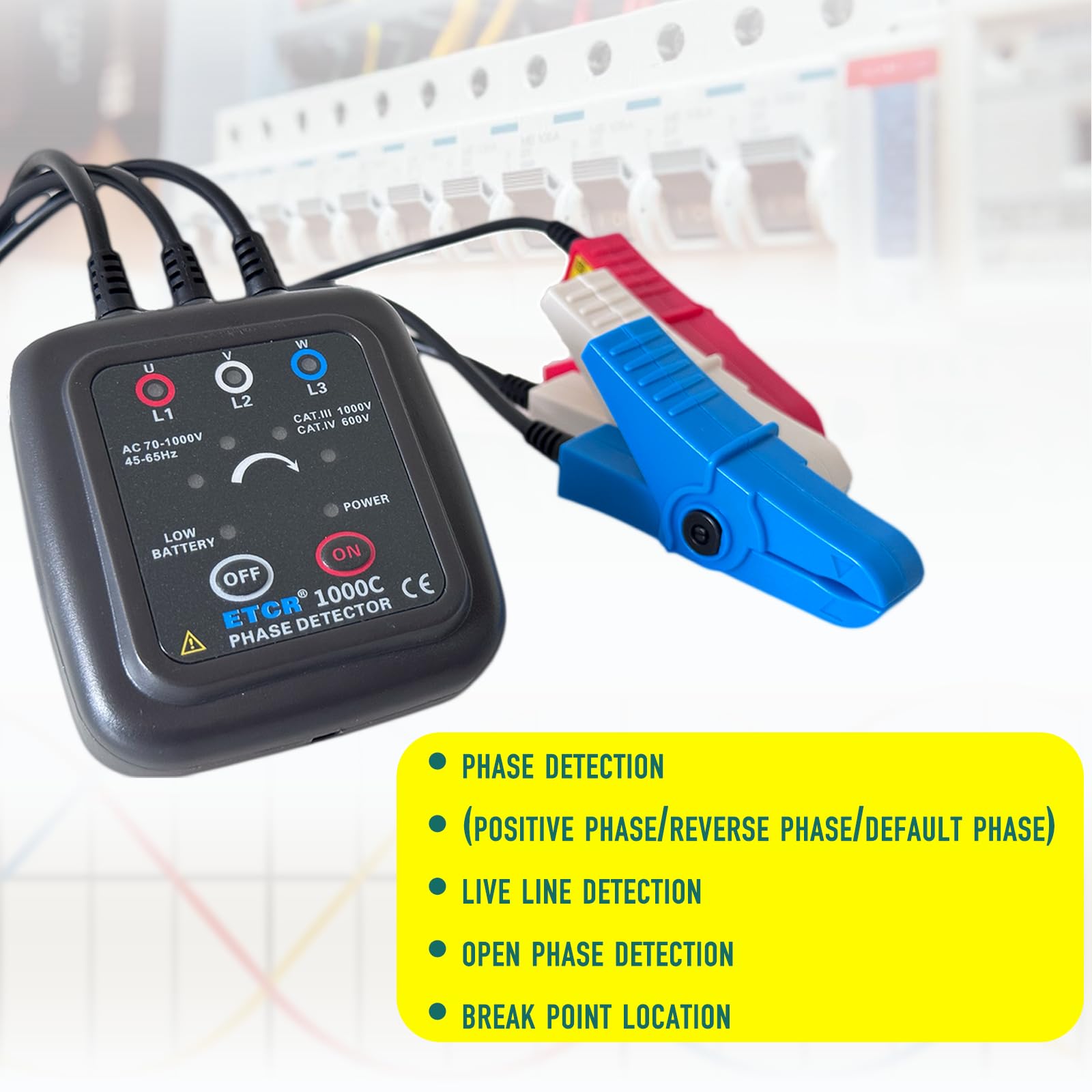 Phase Rotation Meter ETCR1000C Non-Contact Phase Sequence Tester - 70V ...