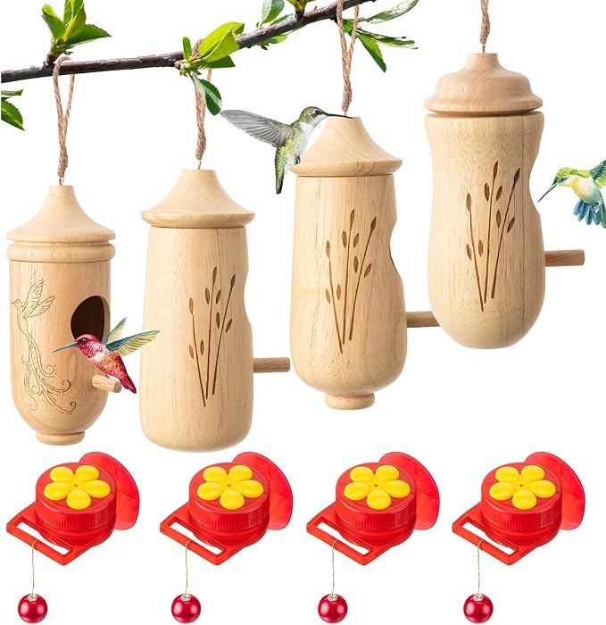Amazon.com : 8 Pcs Wooden Hummingbird House for Outside Hanging Mini ...