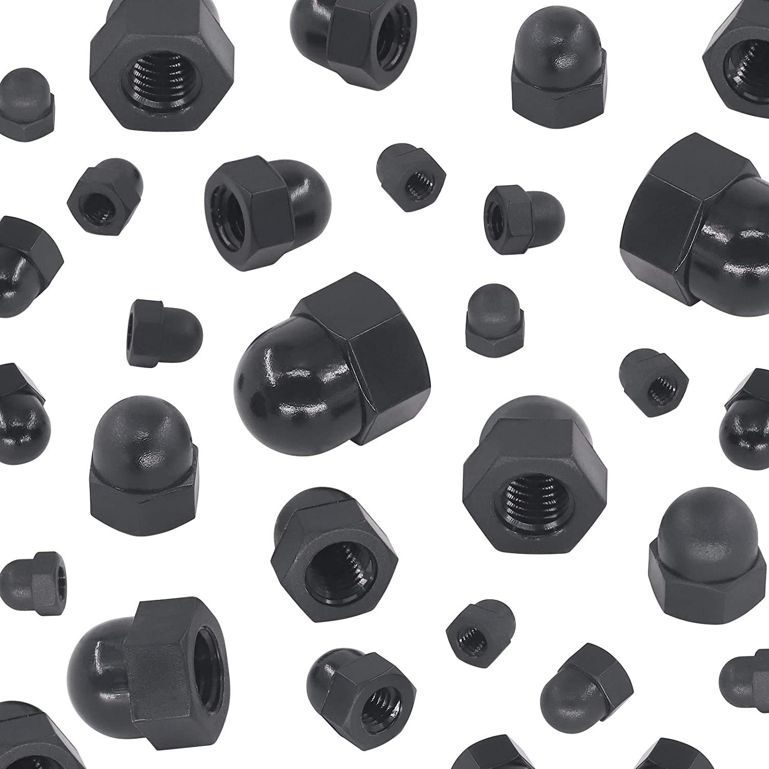 Black Nylon Dome Hex Nuts 135-Piece Metric Nylon Acorn Cap Nuts ...
