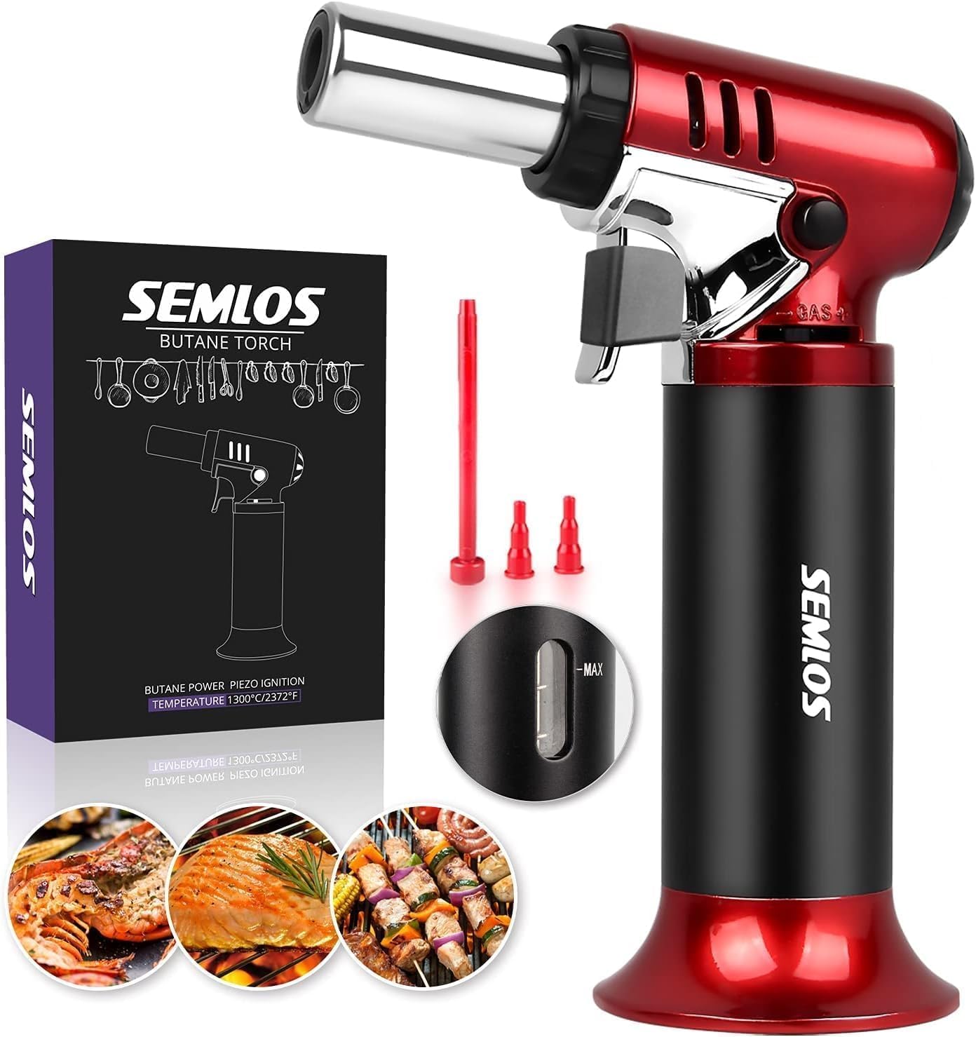 Semlos Butane Torch with Fuel Gauge, Refillable Kitchen Torch with ...