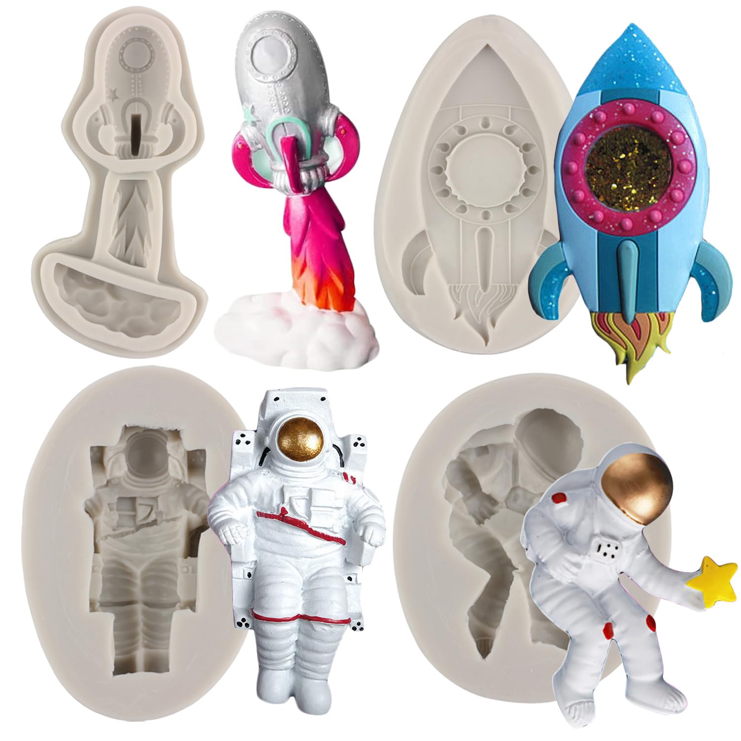 Amazon.com: Sijiangmold Space Astronaut Fondant Mold Spaceship Rocket ...