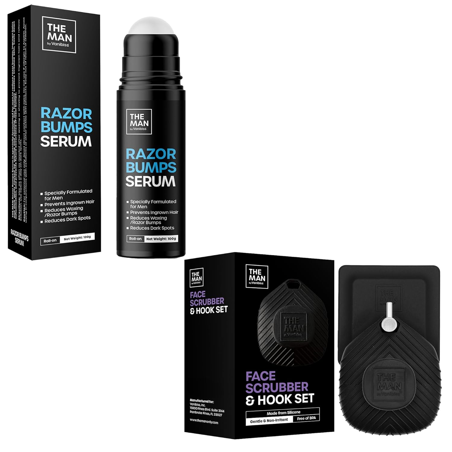 Amazon.com: The Man Razor Bumps Serum & Silicone Face Scrubber with ...