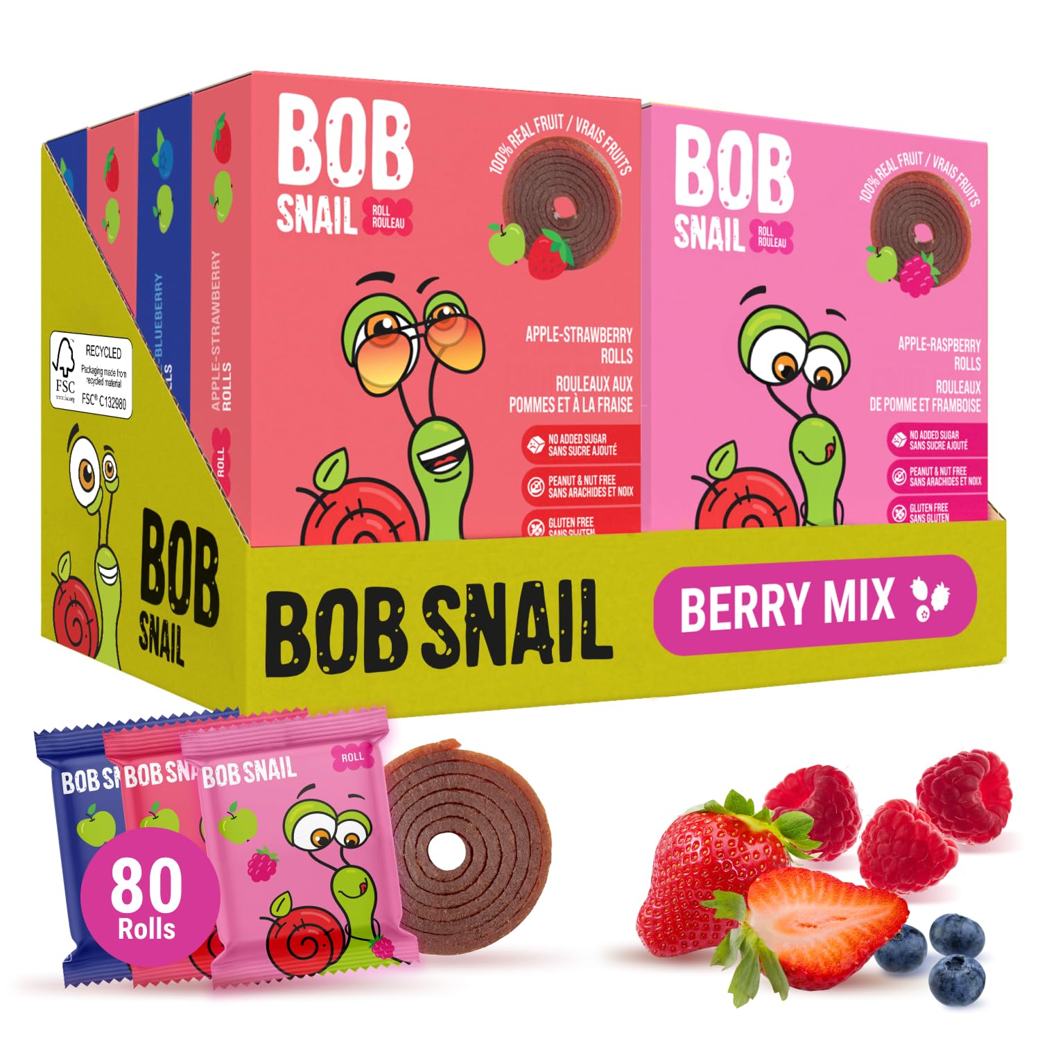 Bob Snail Healthy Snacks Berry Mix Family Pack - Nut free fruit Rolls ...