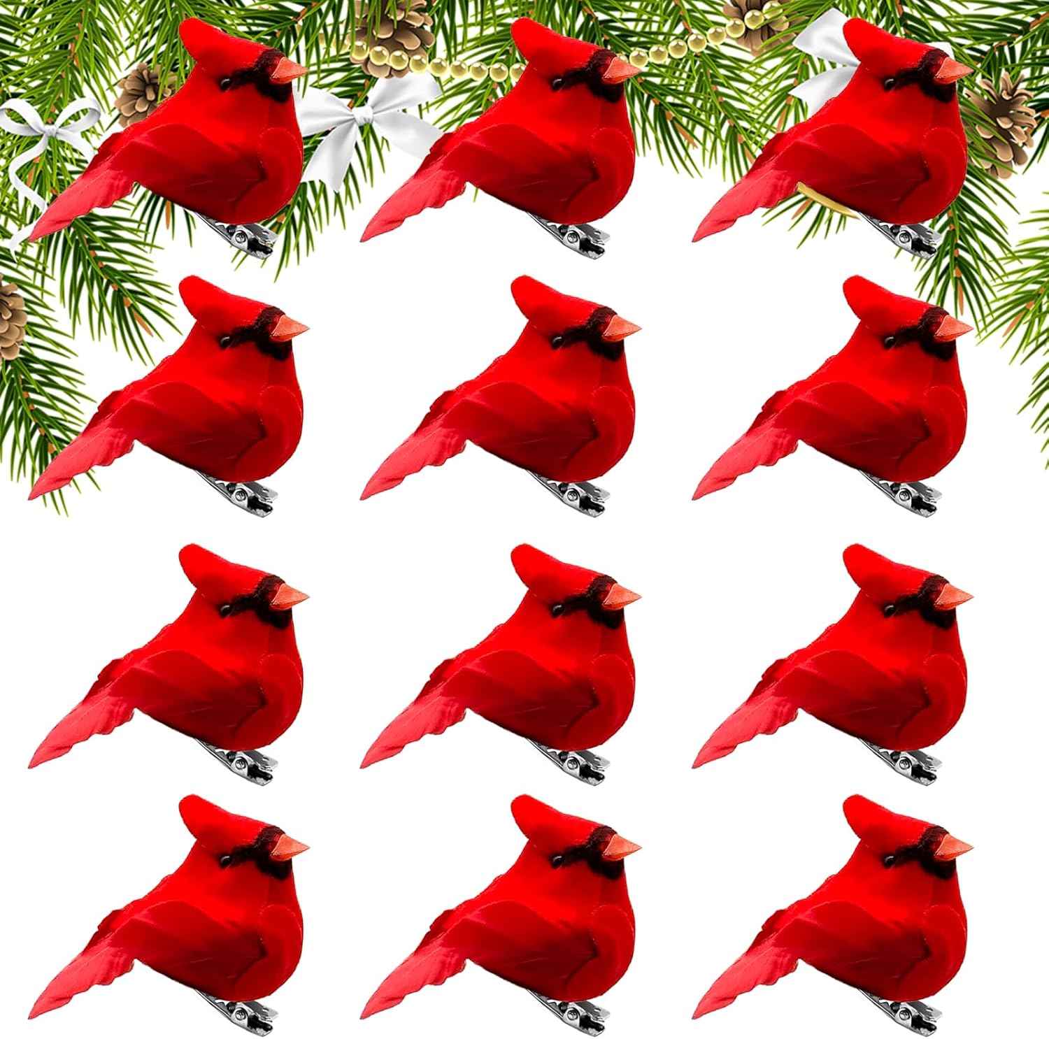 FBIRDY 12 Pack Small Cardinals Tiny Mini Red Birds for Crafts Artificial Birds with Clip on ...
