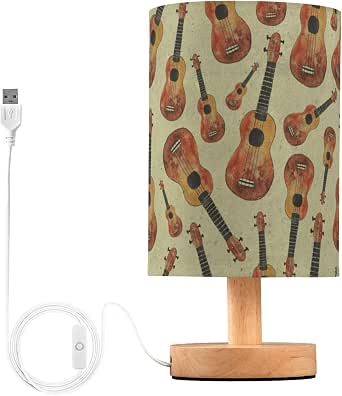 YYZZH Table Lamp Hawaiian Guitar Ukulele Pattern Nightstand Lamp with ...