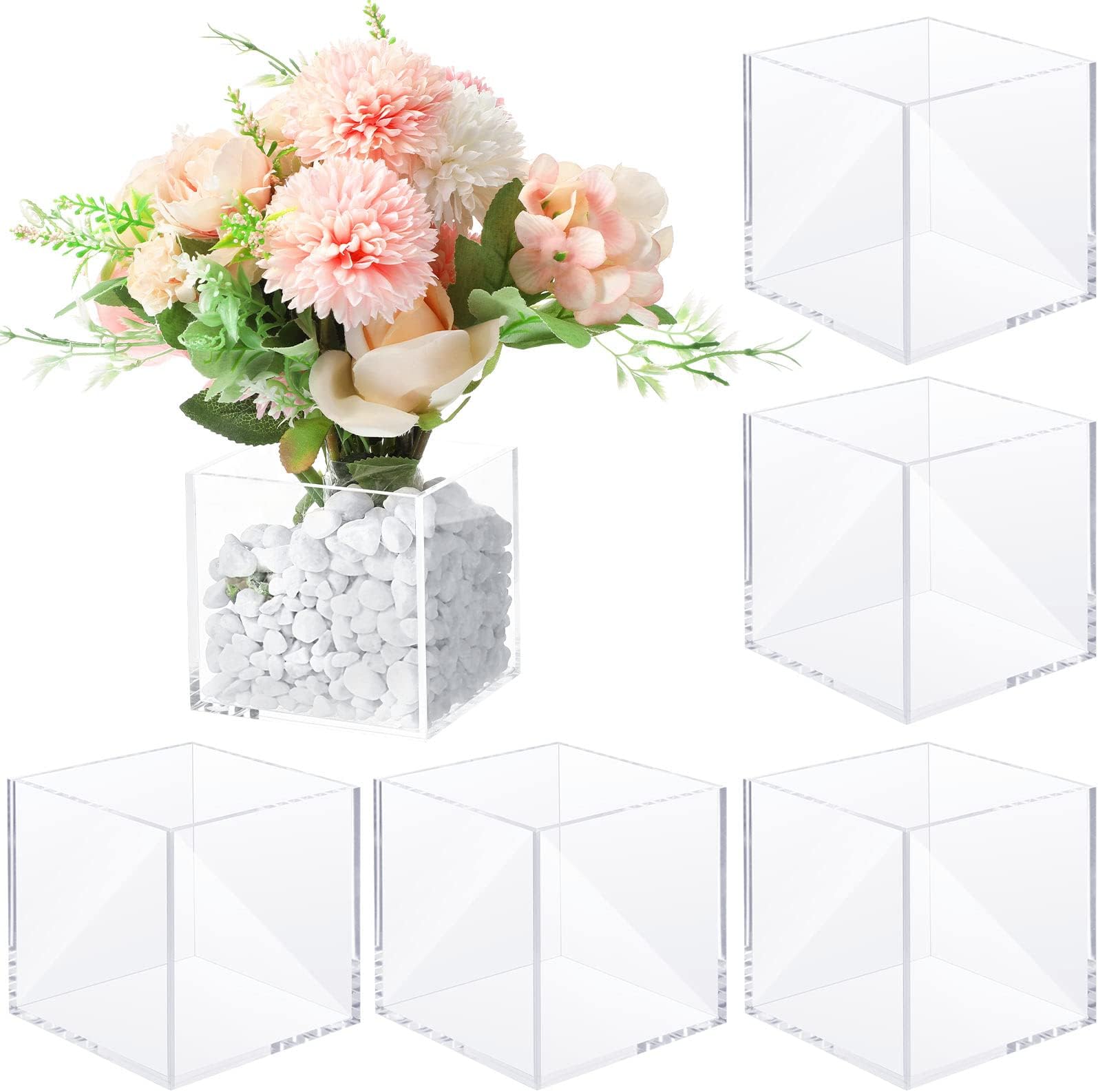 Amazon.com: Tioncy 24 Pieces Clear Cube Flower Vase 3'' x 3'' x 3 ...