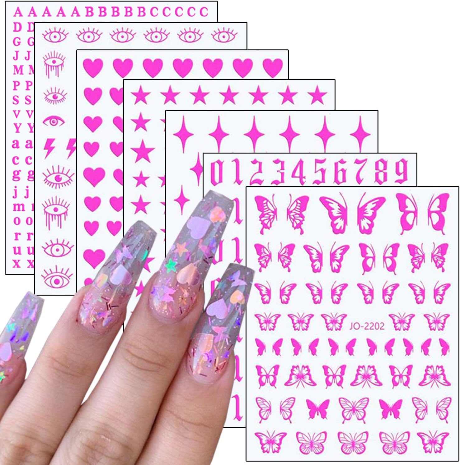 Amazon.com: 7 Sheets Pink Nail Art Stickers, 3D Geometry Nail Transfer ...