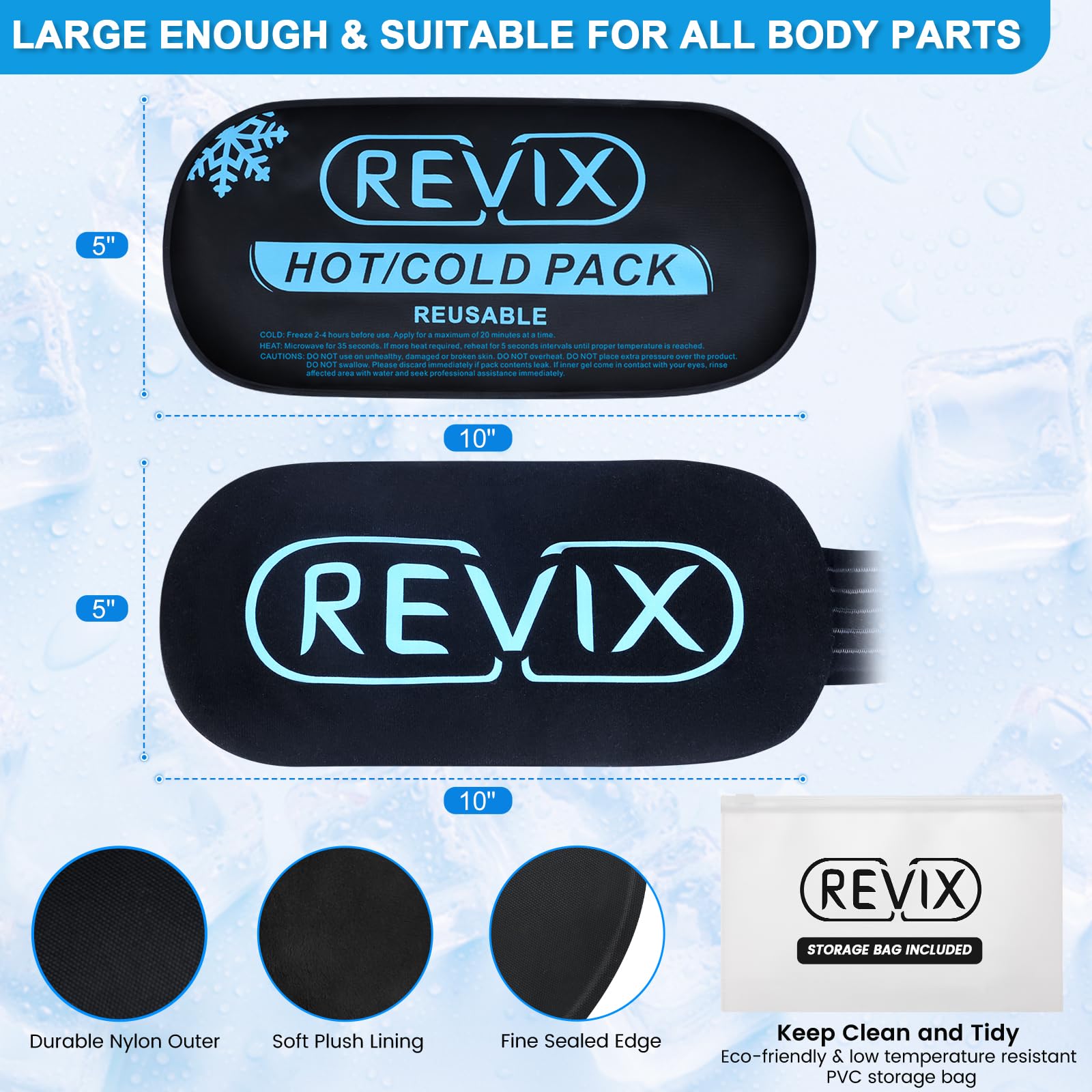 Snapklik.com : REVIX Gel Ice Packs For Injuries Reusable, 2 Pack Hot And Cold Pack
