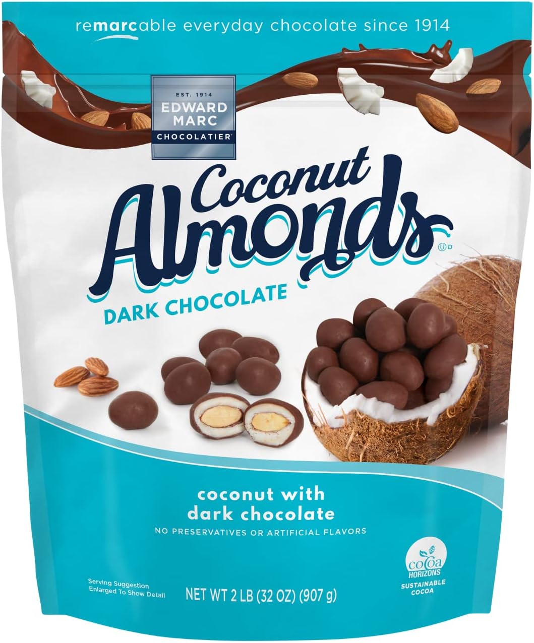 Amazon.com : 32oz Edward Marc Chocolatier Coconut Almonds with Dark ...
