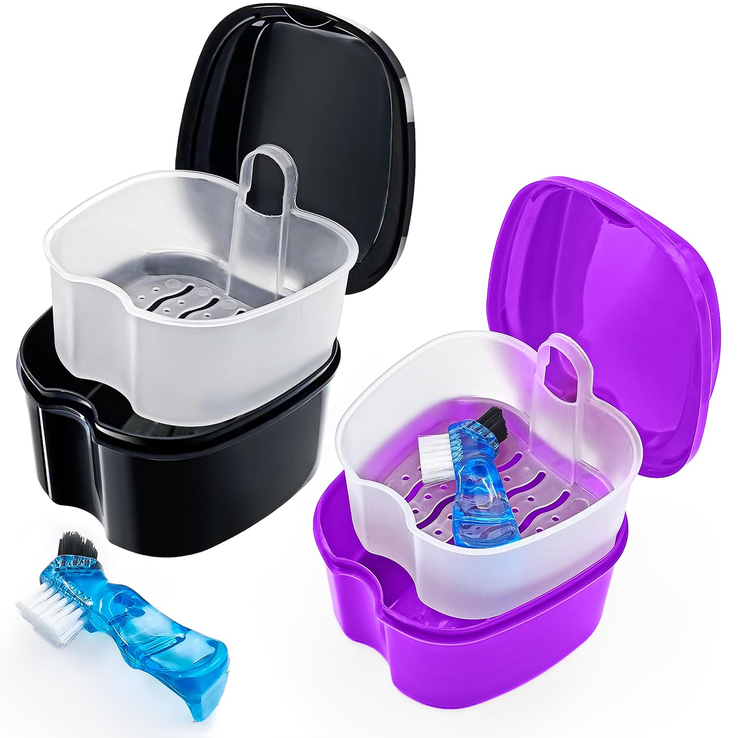 2 Pack Denture Case Denture Soaking Cup with Lid, Retainer Cleaner Case ...