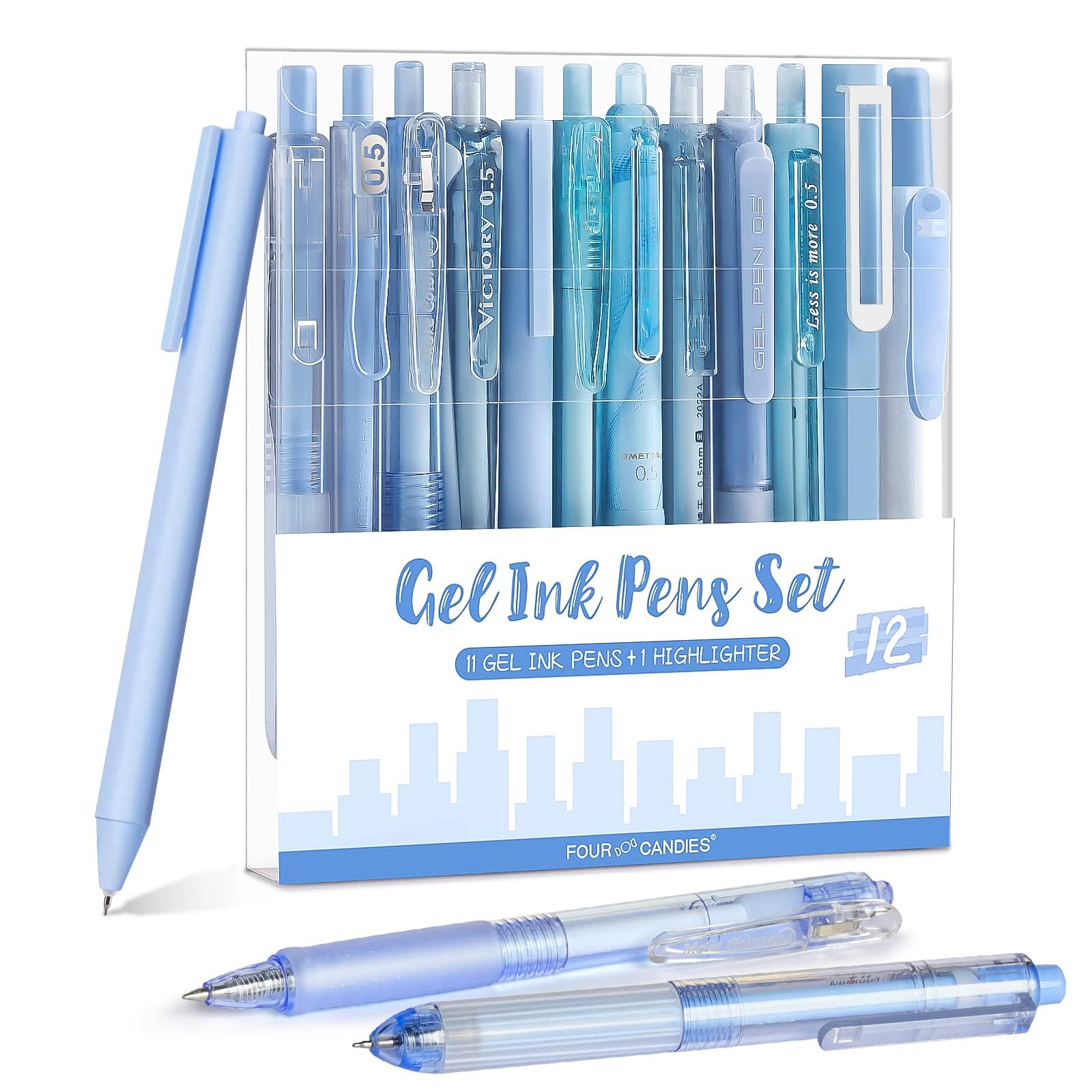 Four Candies 12Pack Pastel Gel Ink Pen Set, 11 Pack Black Ink Pens with ...