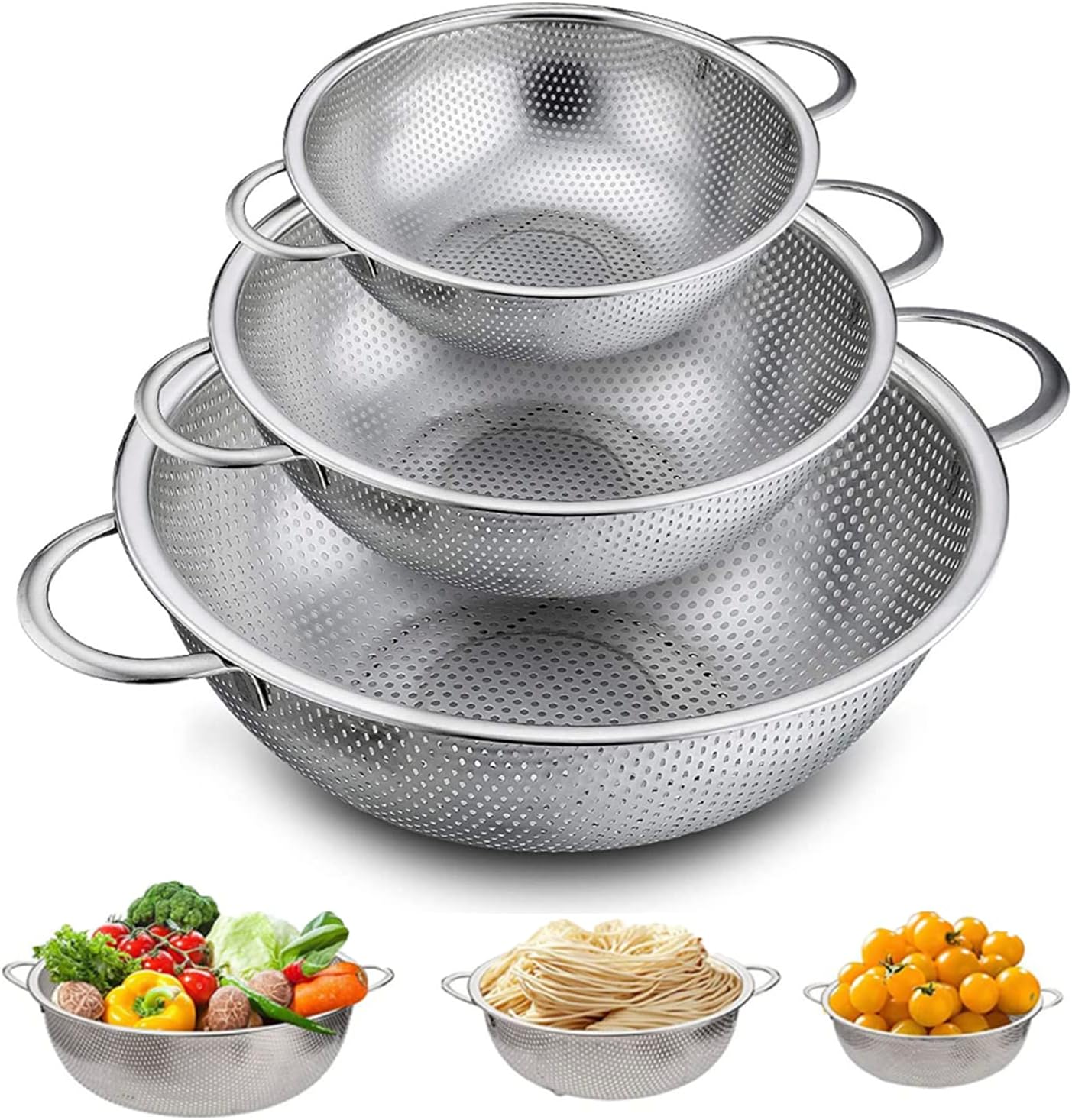 Juego de 3 Coladores de Acero Inoxidable, Coladores de Cocina ...